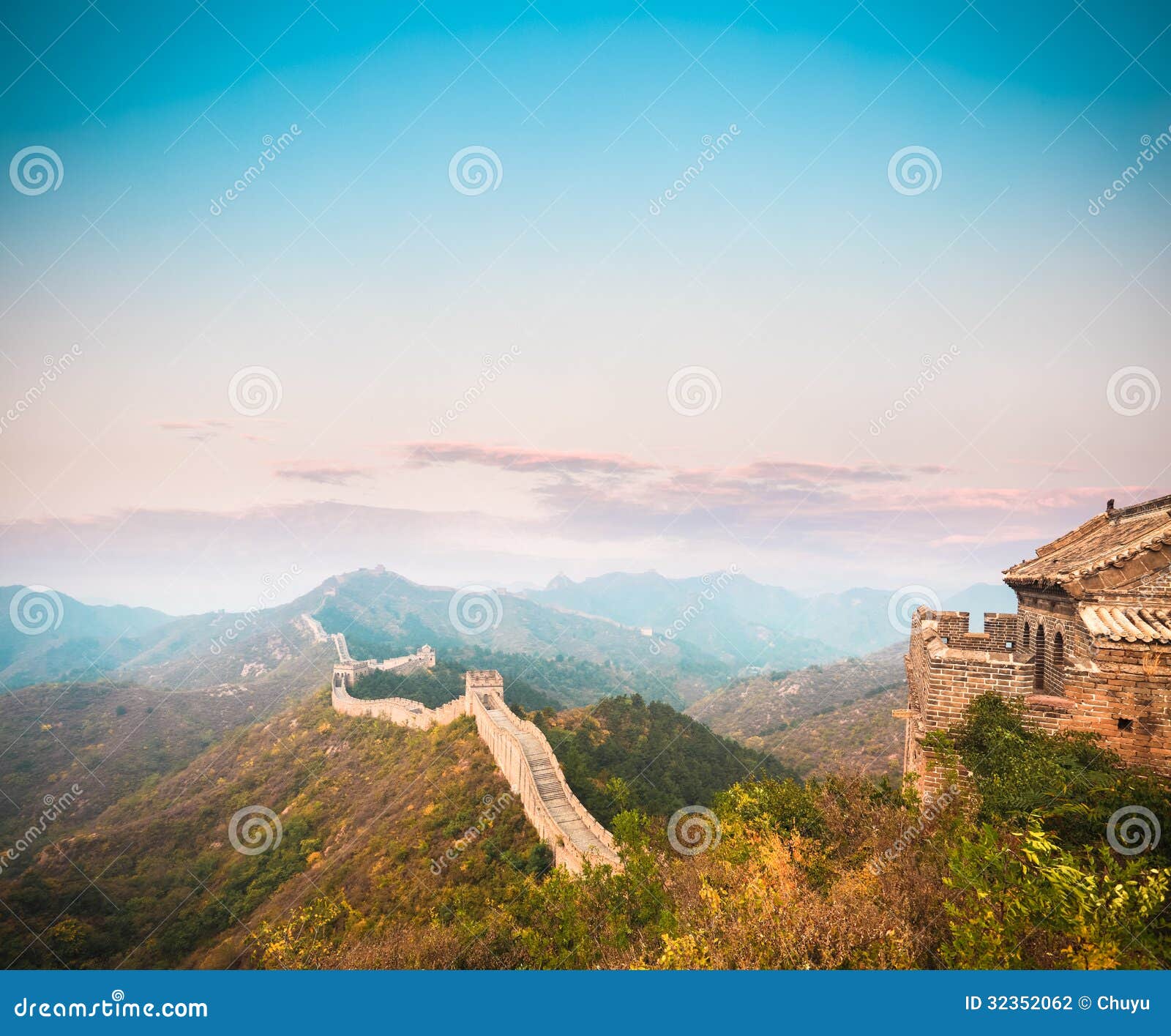 The great wall in sunset stock photo. Image of hill, ridge - 32352062
