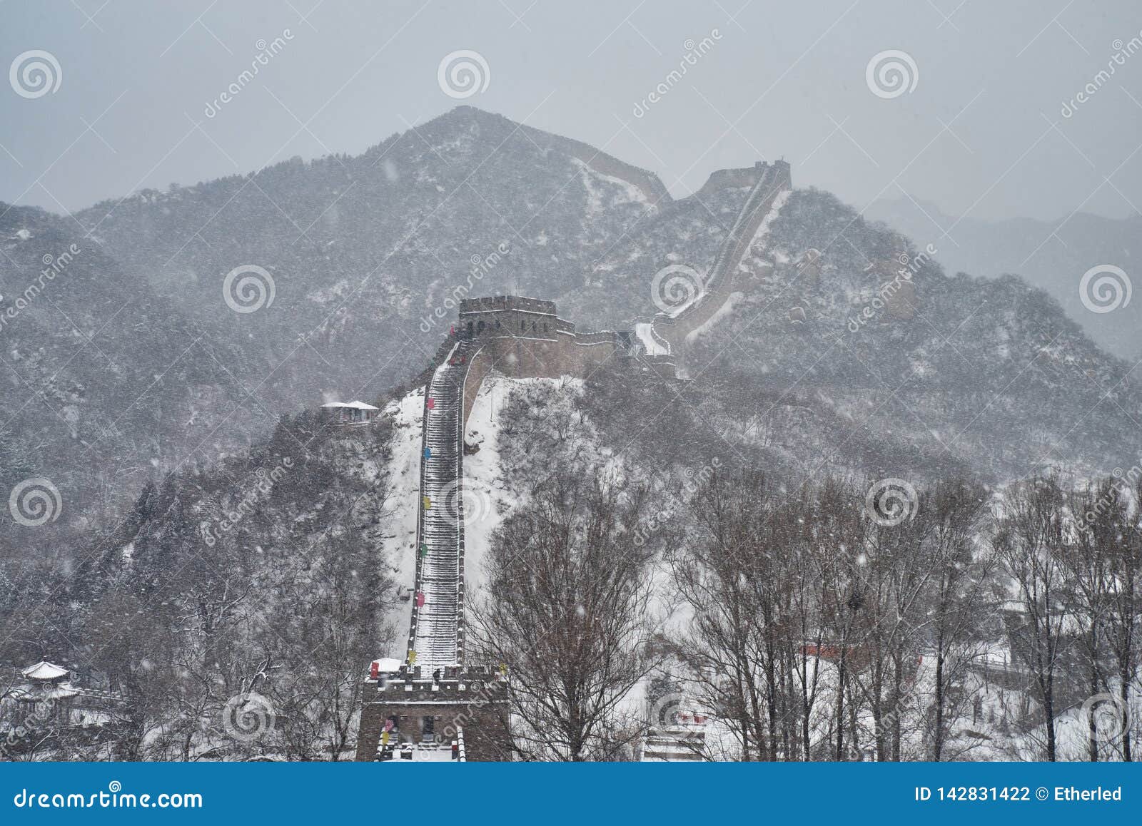 The Great Wall in winter stock photo. Image of winter - 142831422