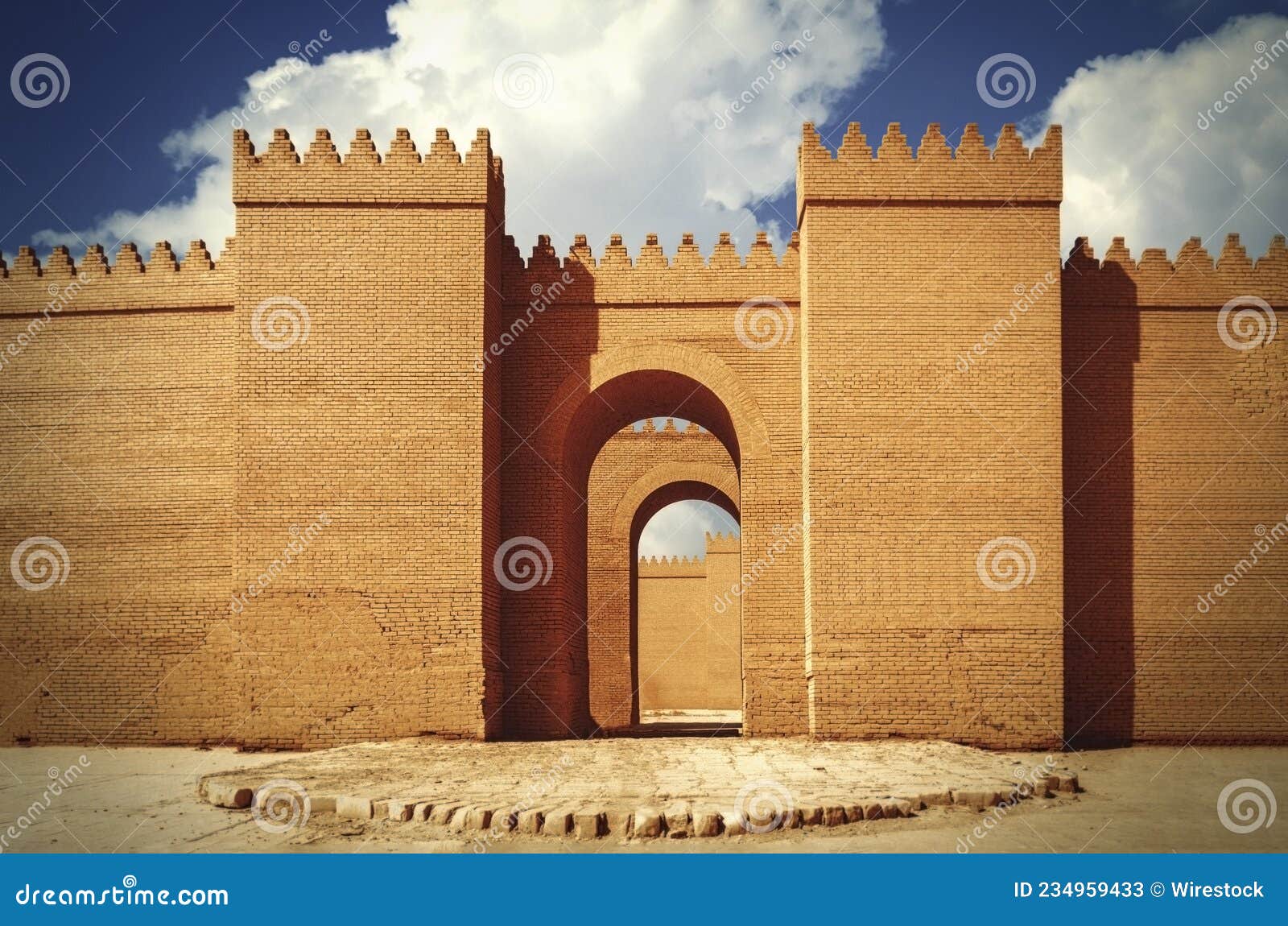 Great Walls of Babylon Under the Sunlight and a Blue Cloudy Sky Stock ...