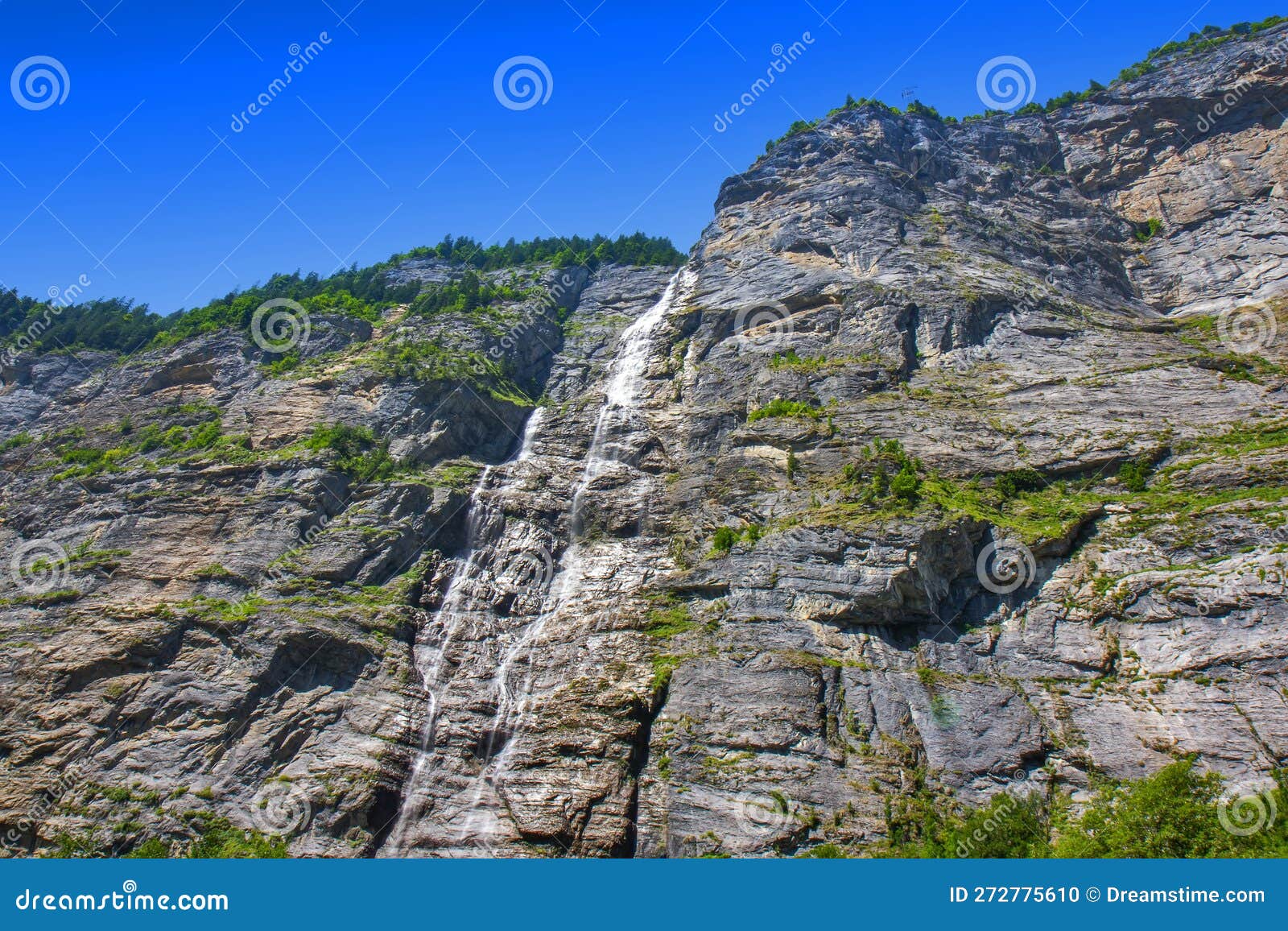 Great Waterfall in the Mountain in Swiss Alps Stock Photo - Image of ...