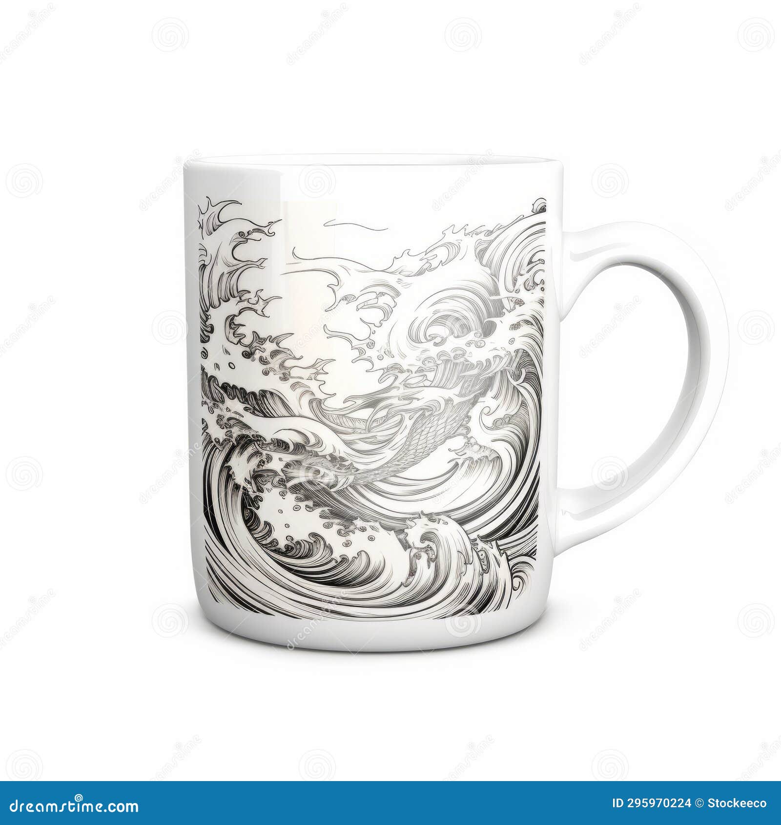 The Great Wave Mug with Engraving on White Background Stock ...