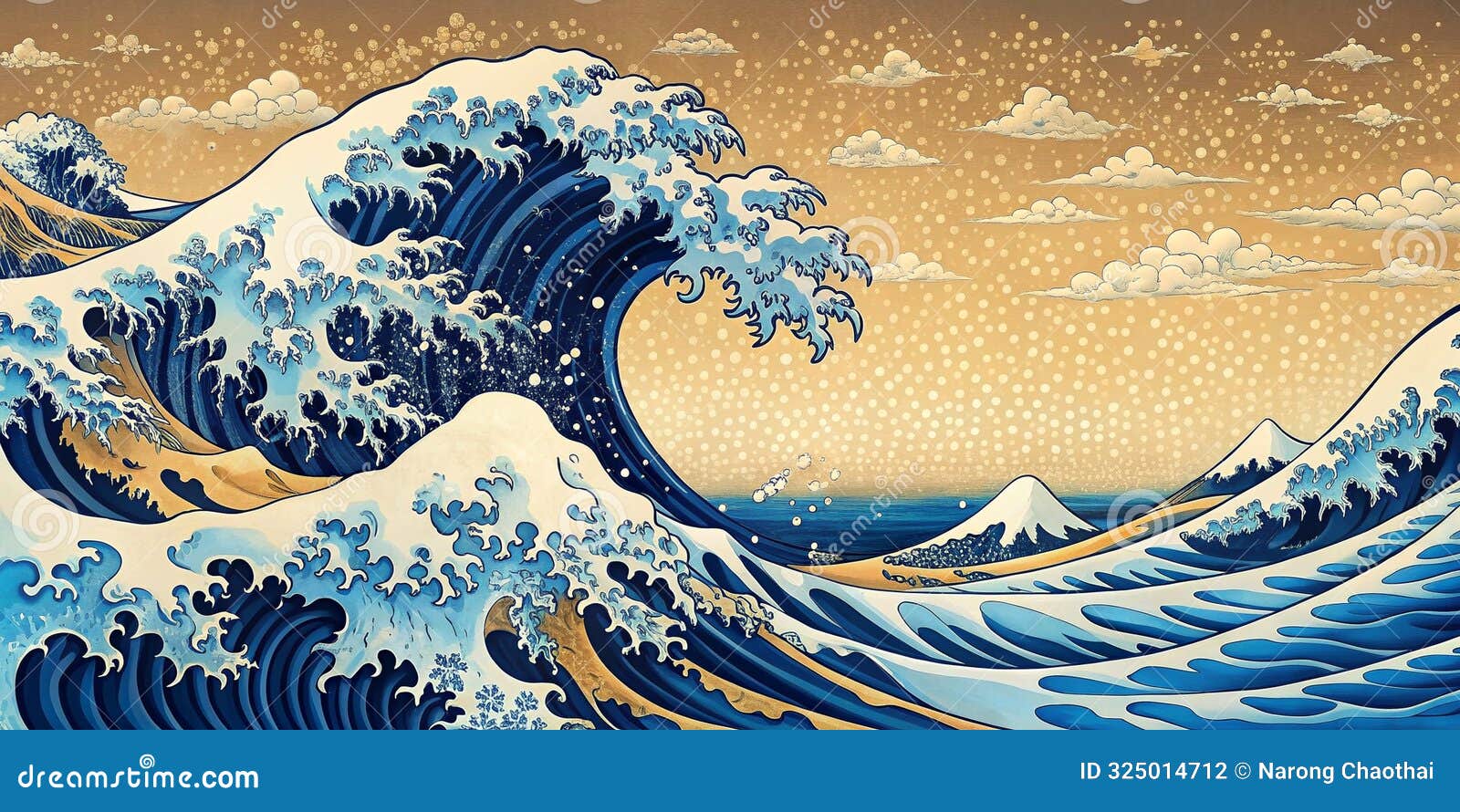 The Great Wave Off Kanagawa Pattern Generative AI Stock Illustration ...