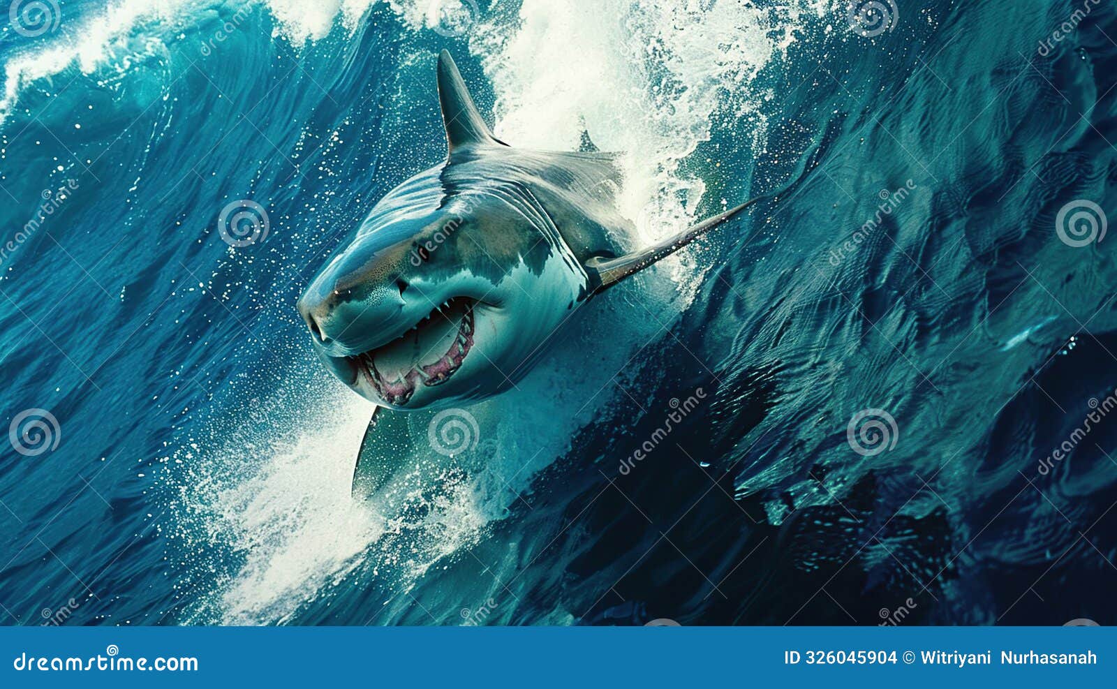 Great White Shark Breaking through the Waves Stock Illustration ...