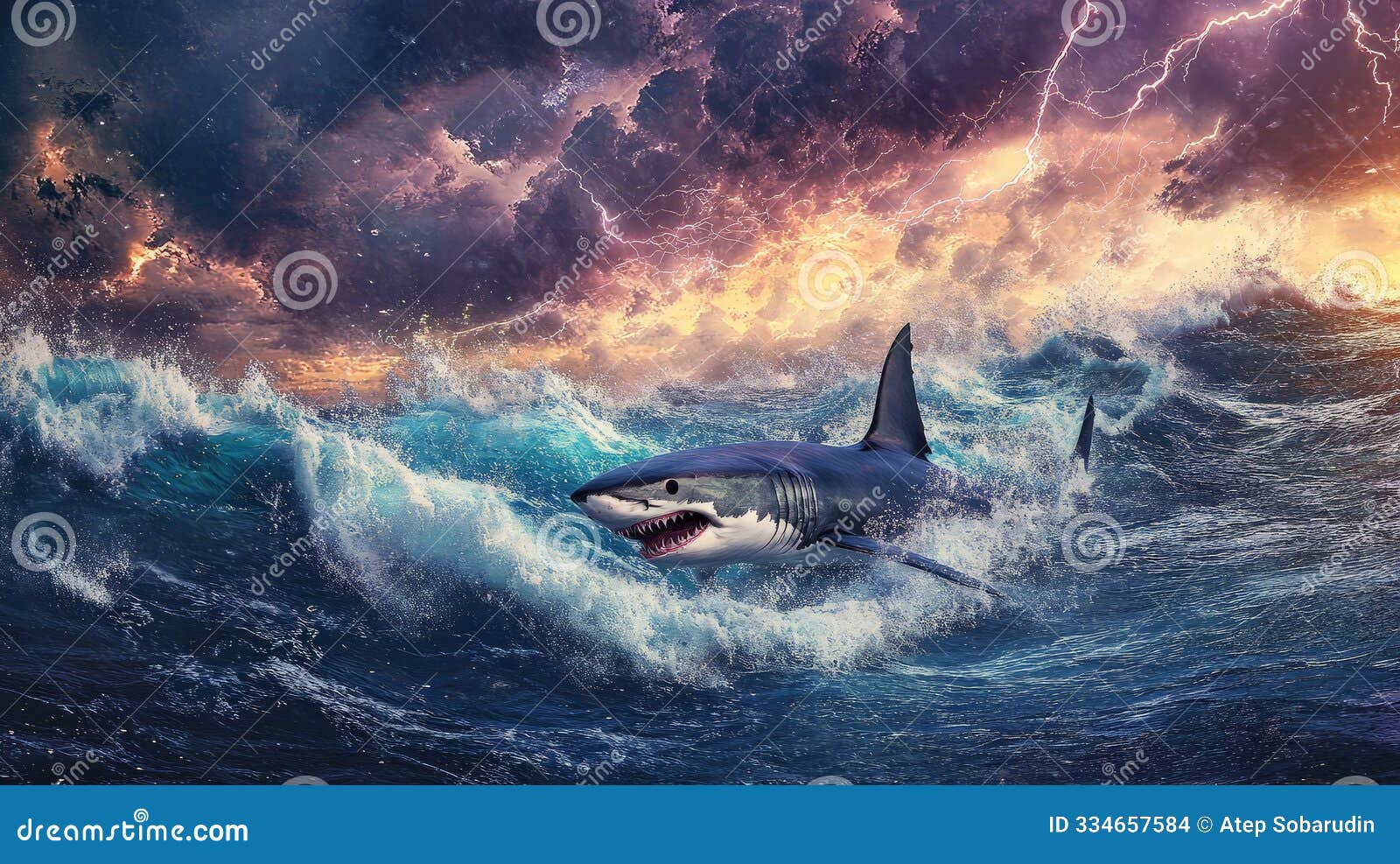 Shark in Stormy Sea stock photo. Image of water, grey - 334657584