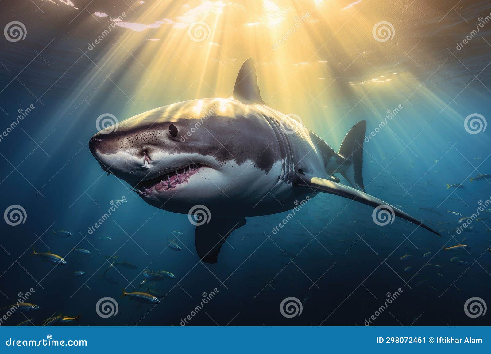 Great White Shark Carcharodon Carcharias, Great White Shark And Sun ...