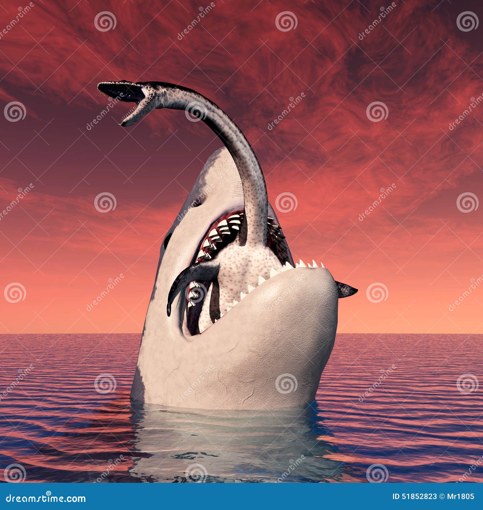 Great White Shark Eating stock illustration. Illustration of attack ...