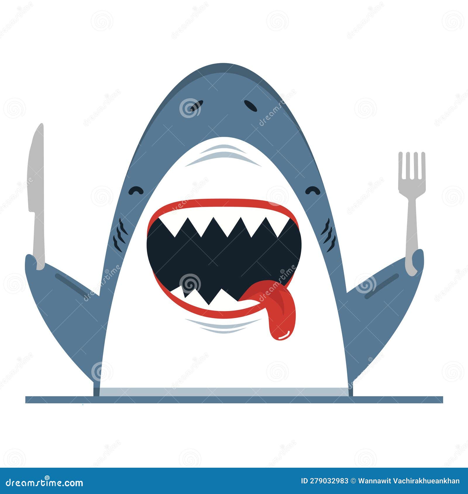 Great White Shark Holding Spoon and Fork Stock Vector - Illustration of ...