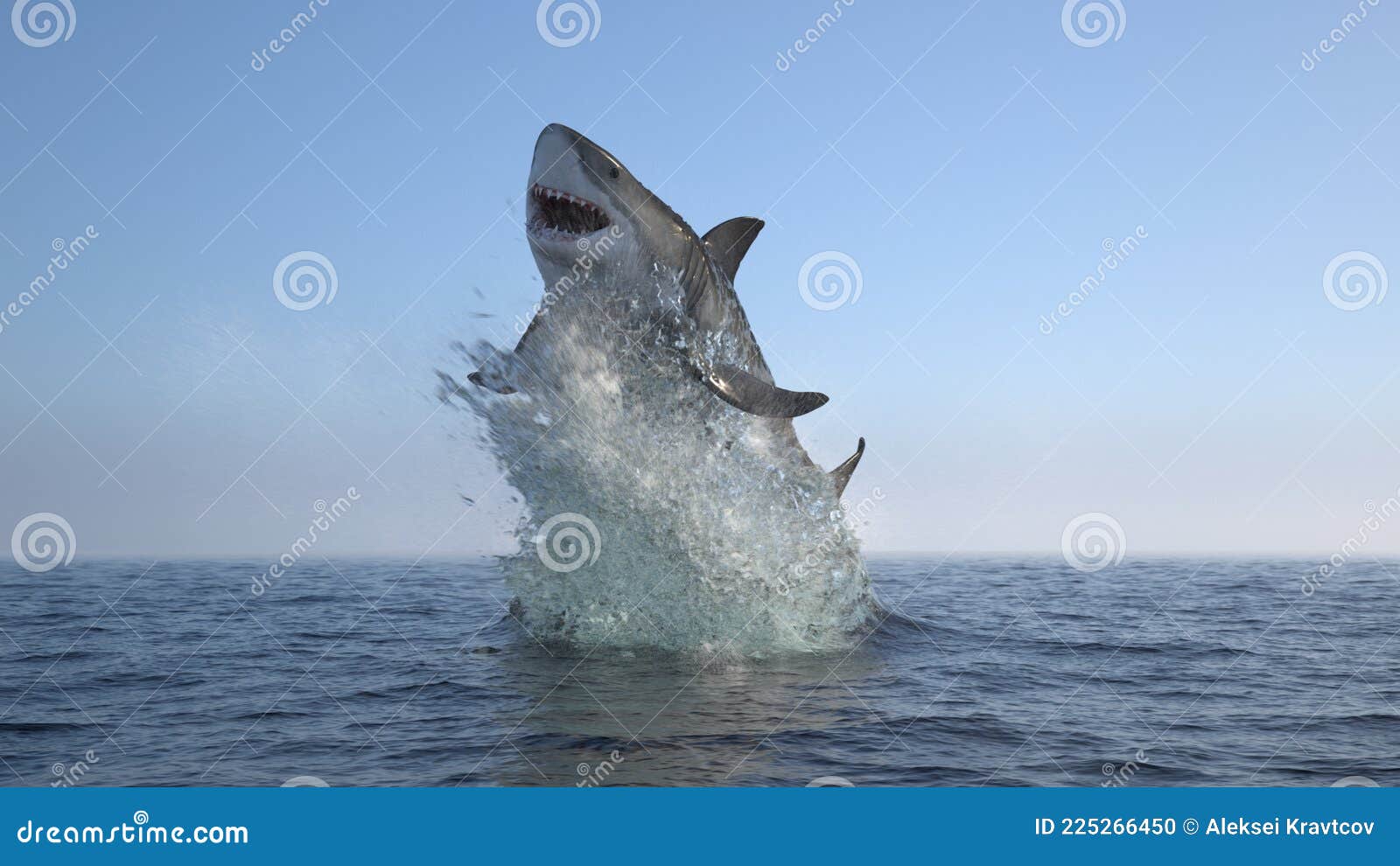 Great White Shark Jump Out of Water Stock Illustration - Illustration ...