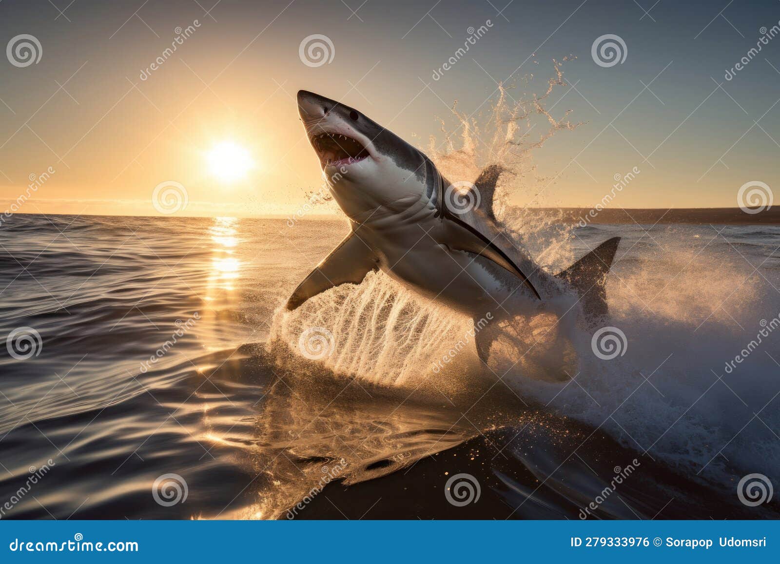 A Great White Shark Jumping Out of the Water Creates a Thrilling Image ...