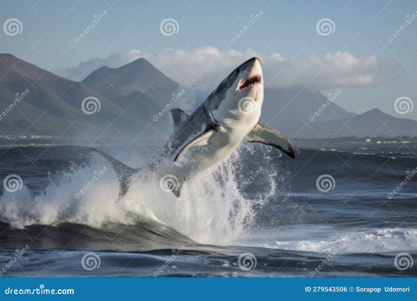 A Great White Shark Jumping Out of the Water Creates a Thrilling Image ...