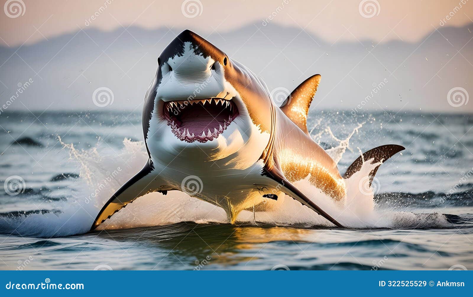 Great White Shark Jumping Out of Water Stock Illustration ...