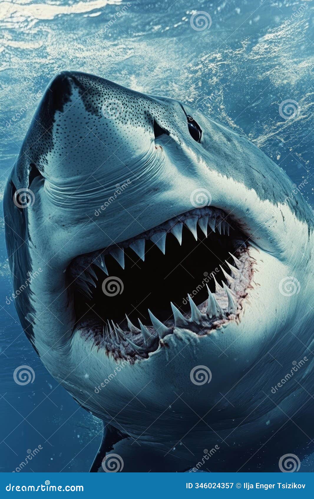 Great White Shark with Open Mouth, Showing Rows of Sharp Teeth ...