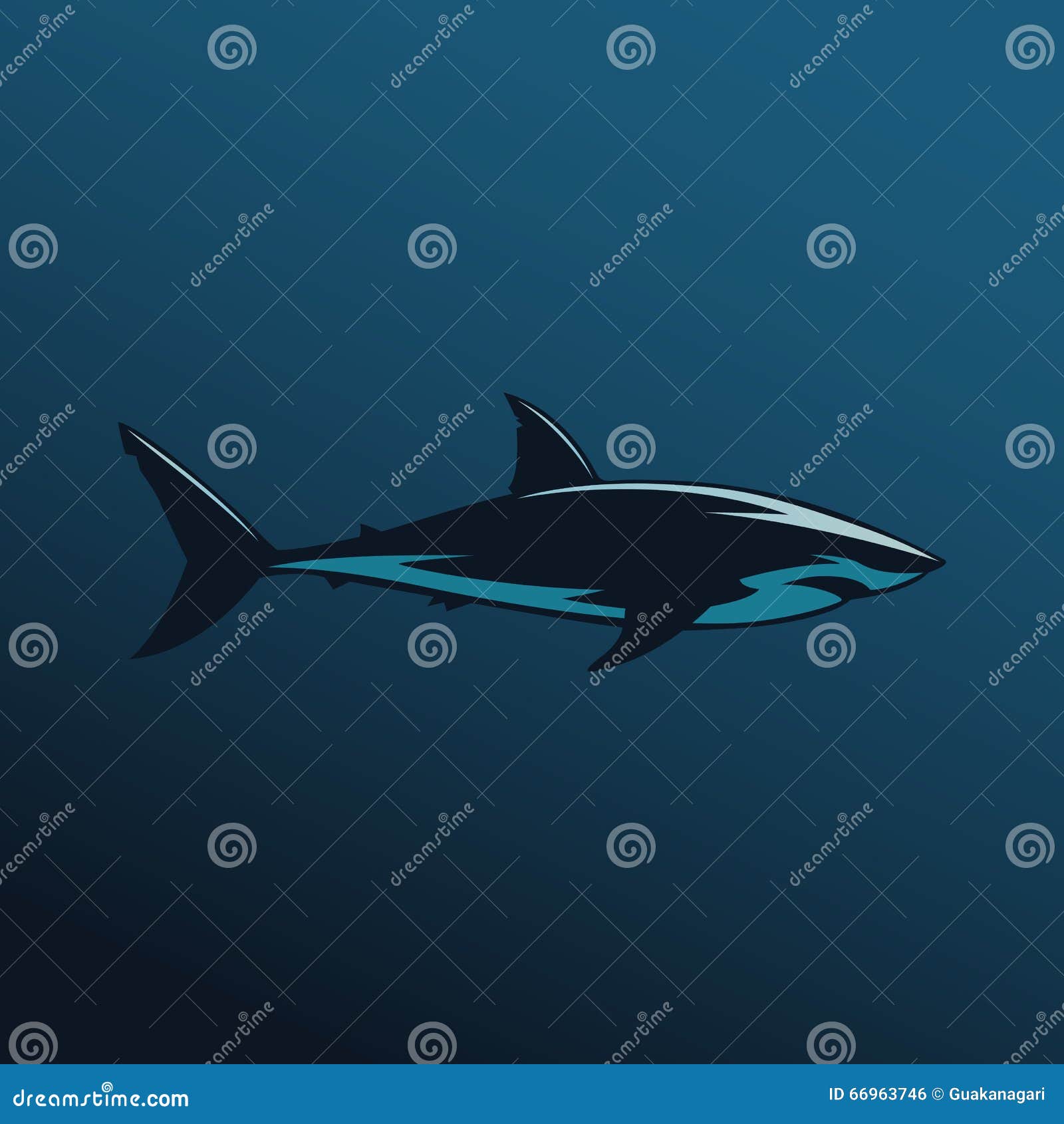 Great White Shark Sign Logo on Blue Background Stock Vector ...