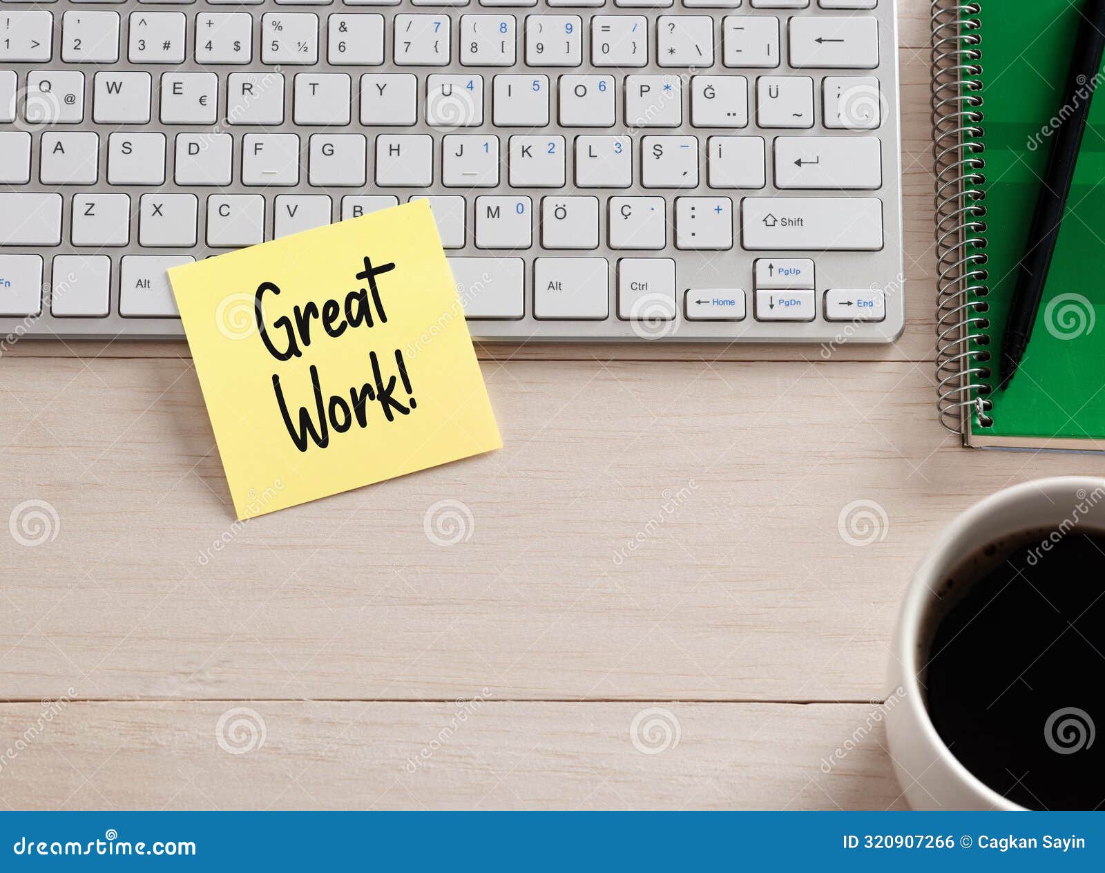 Great Work Message Handwritten on a Sticky Note Paper on the Office ...