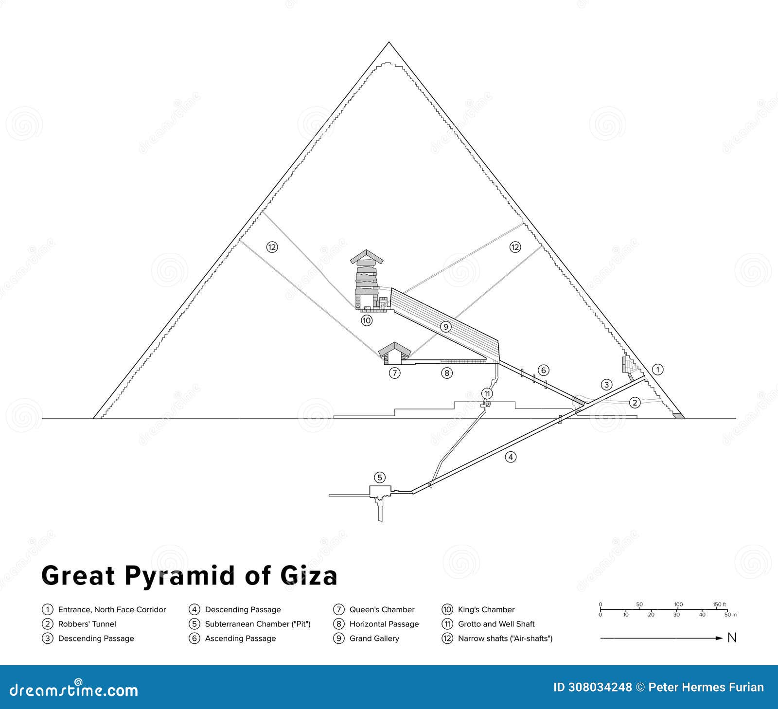Great Pyramid of Giza, Elevation Diagram of Inner Structures, with ...
