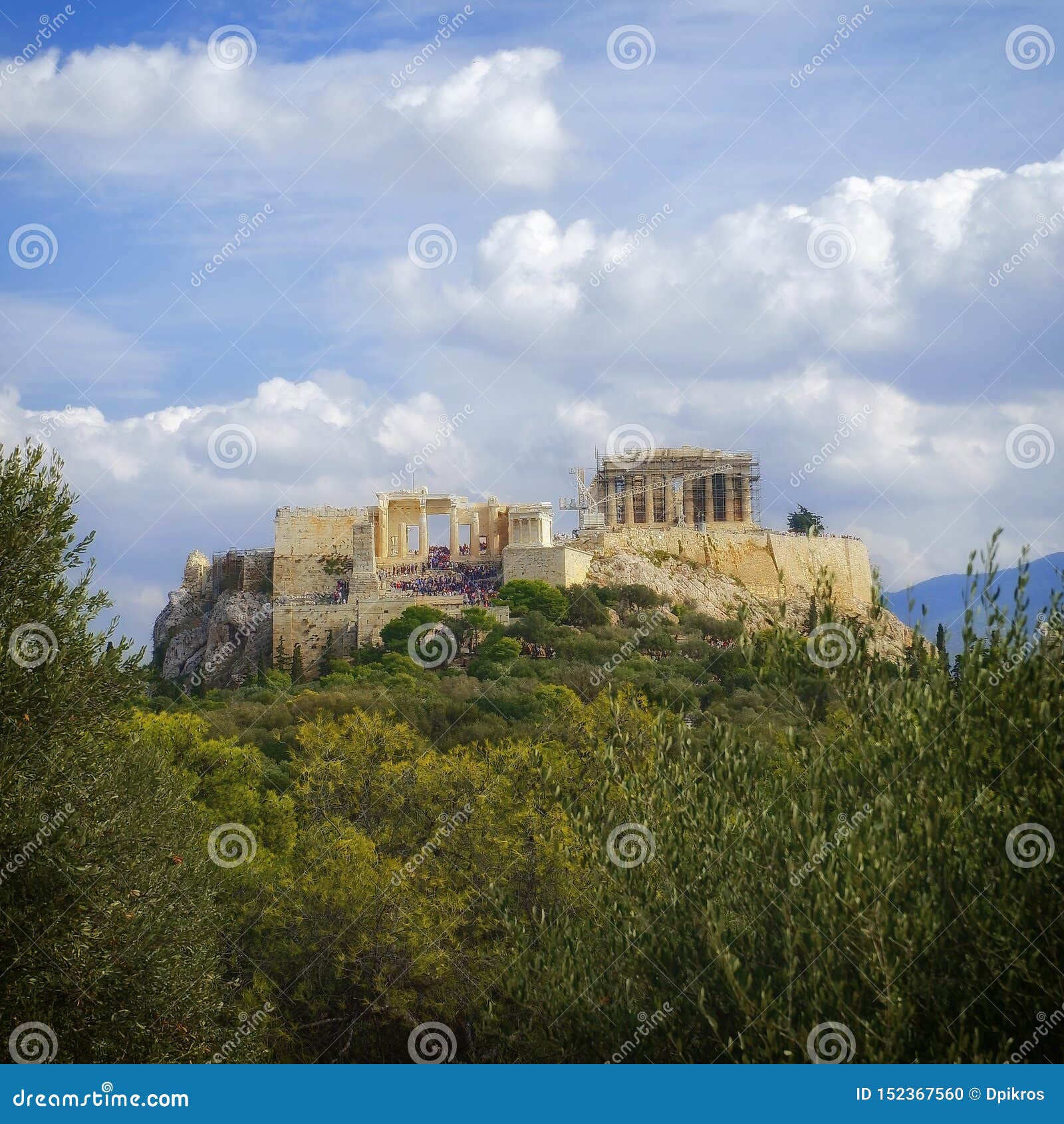 Greece, Acropolis of Athens Under Blue Cloudy Sky Stock Photo - Image ...