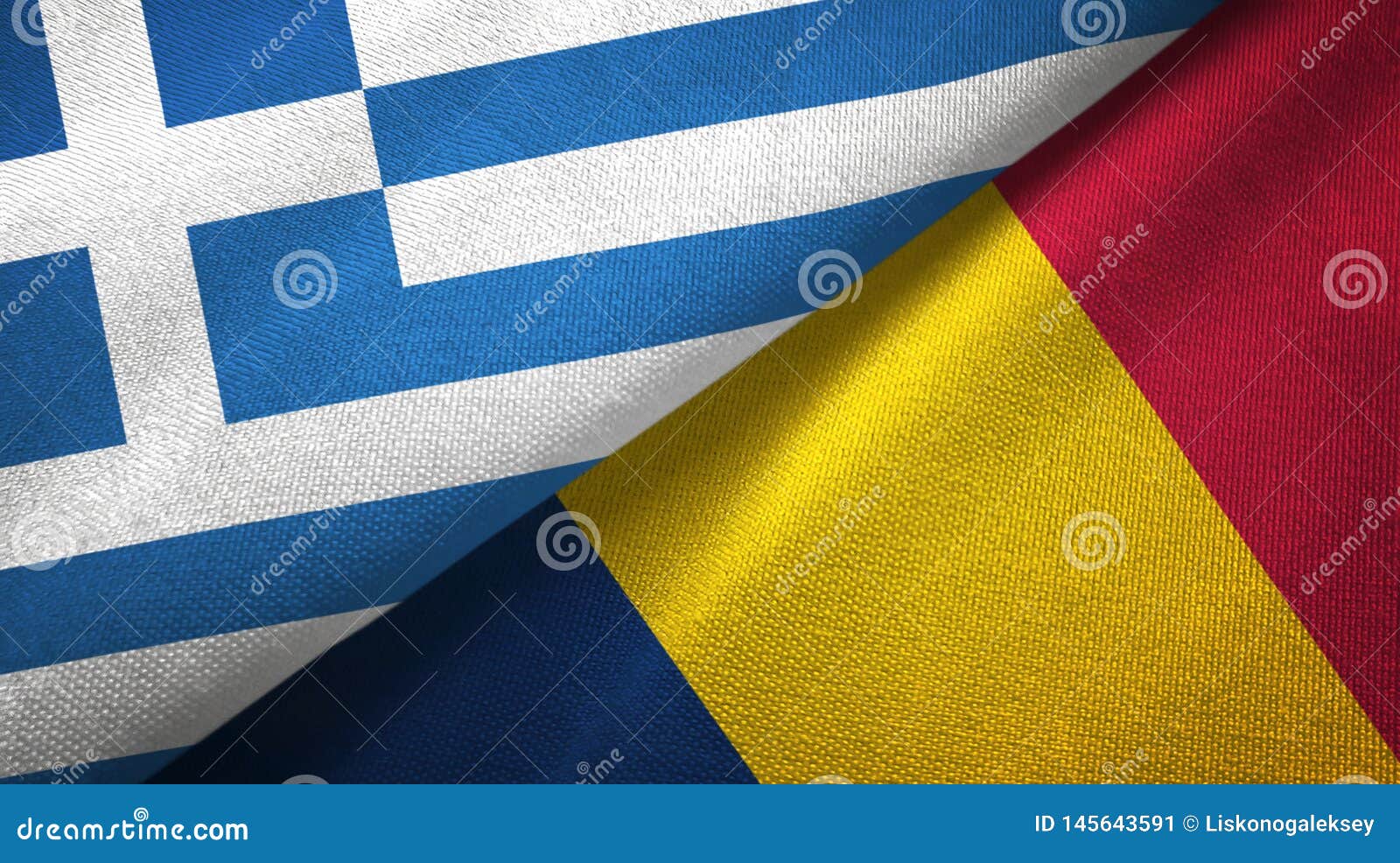 Greece and Chad Two Flags Textile Cloth, Fabric Texture Stock ...