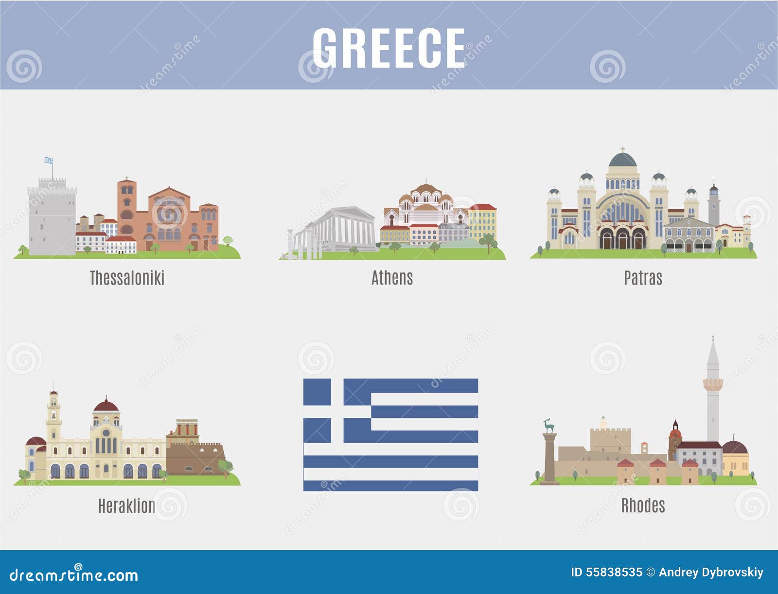 Greece Famous Sightseeing Symbols And Culture Landmarks Icons For Greek ...