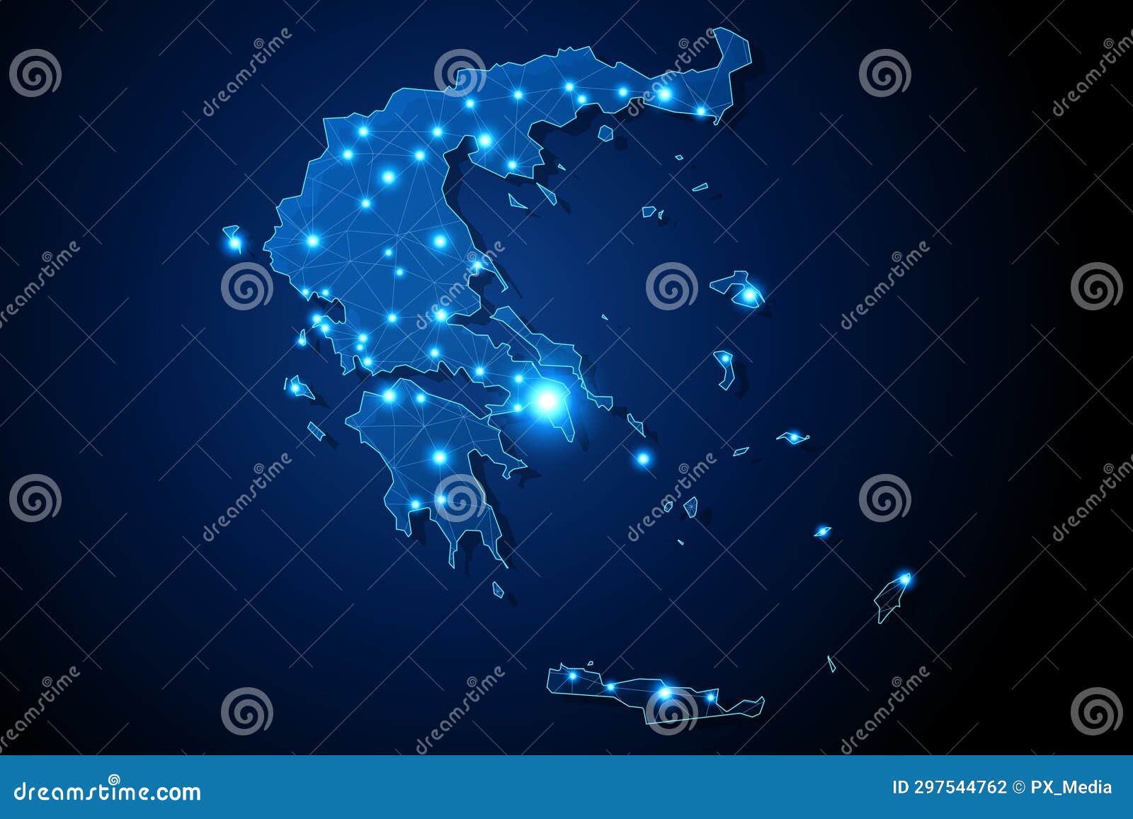 Greece - Country Shape with Lines Connecting Major Cities Stock Vector ...