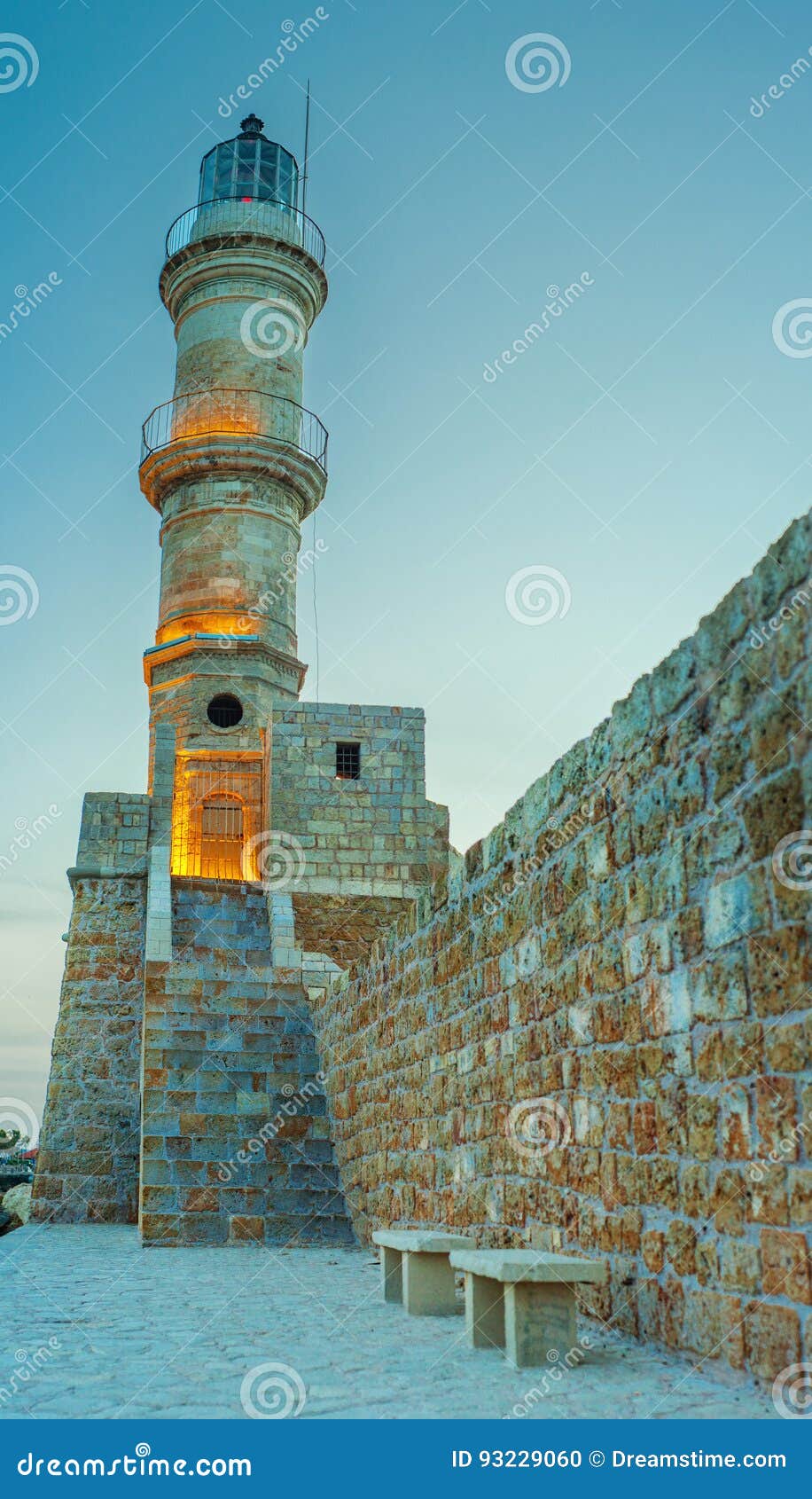 Greece, Crete, Chania Light House Landscape Sunset Light Stock Photo ...