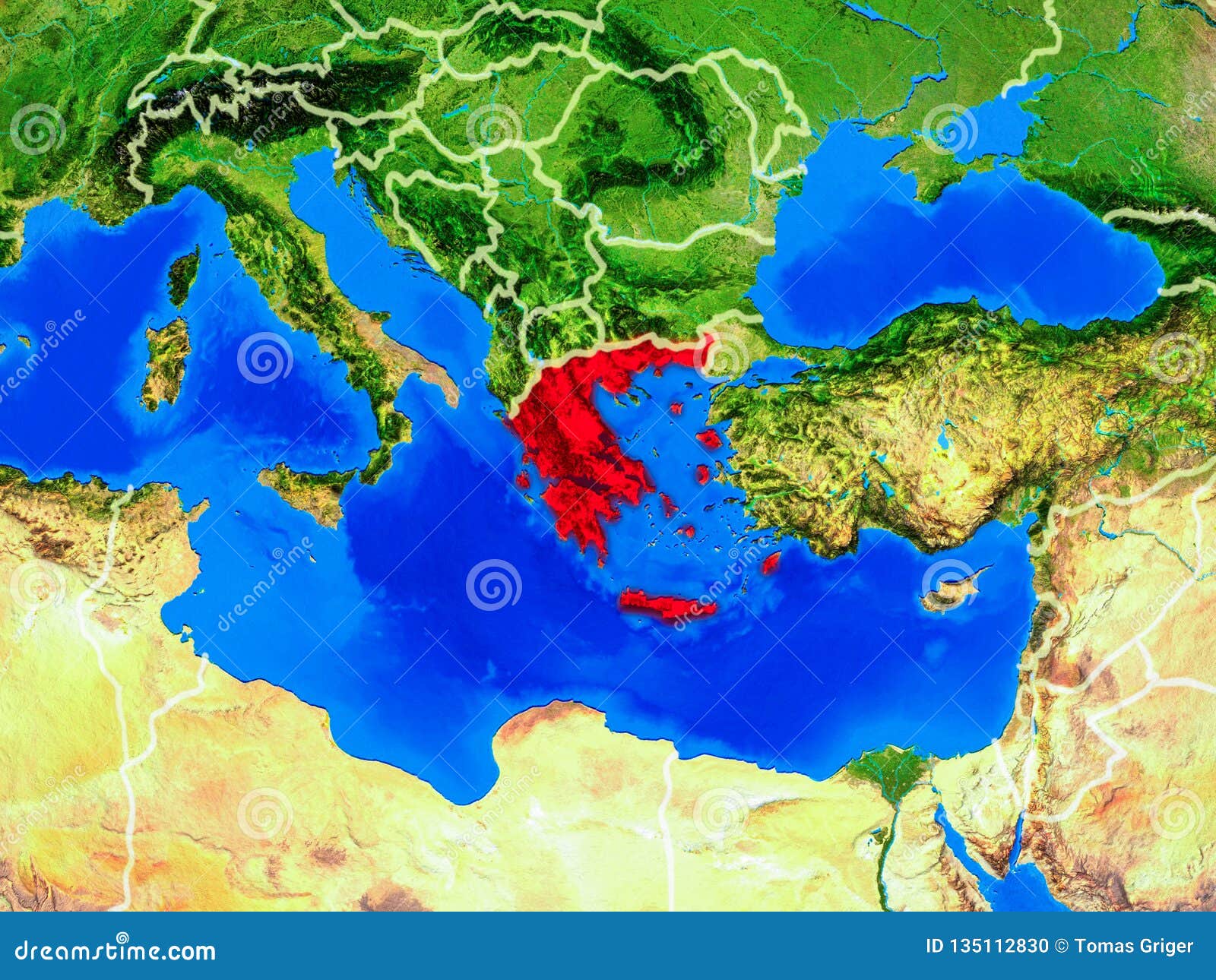 Greece on Earth with Borders Stock Photo - Image of earth, render ...
