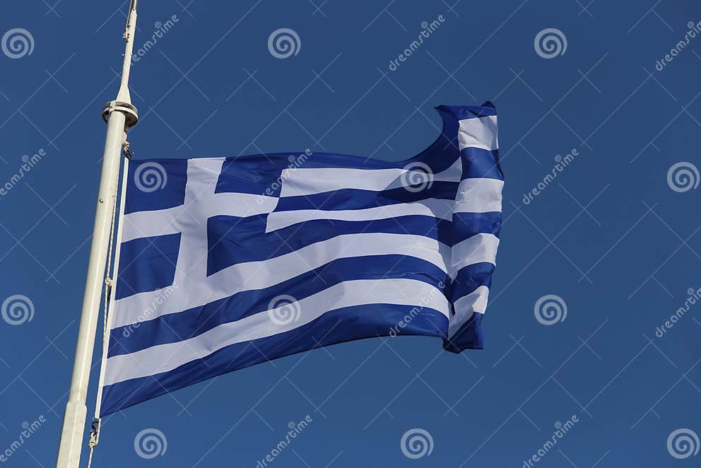 Greece Flag on Acropolis in Athene Stock Photo - Image of photograph ...