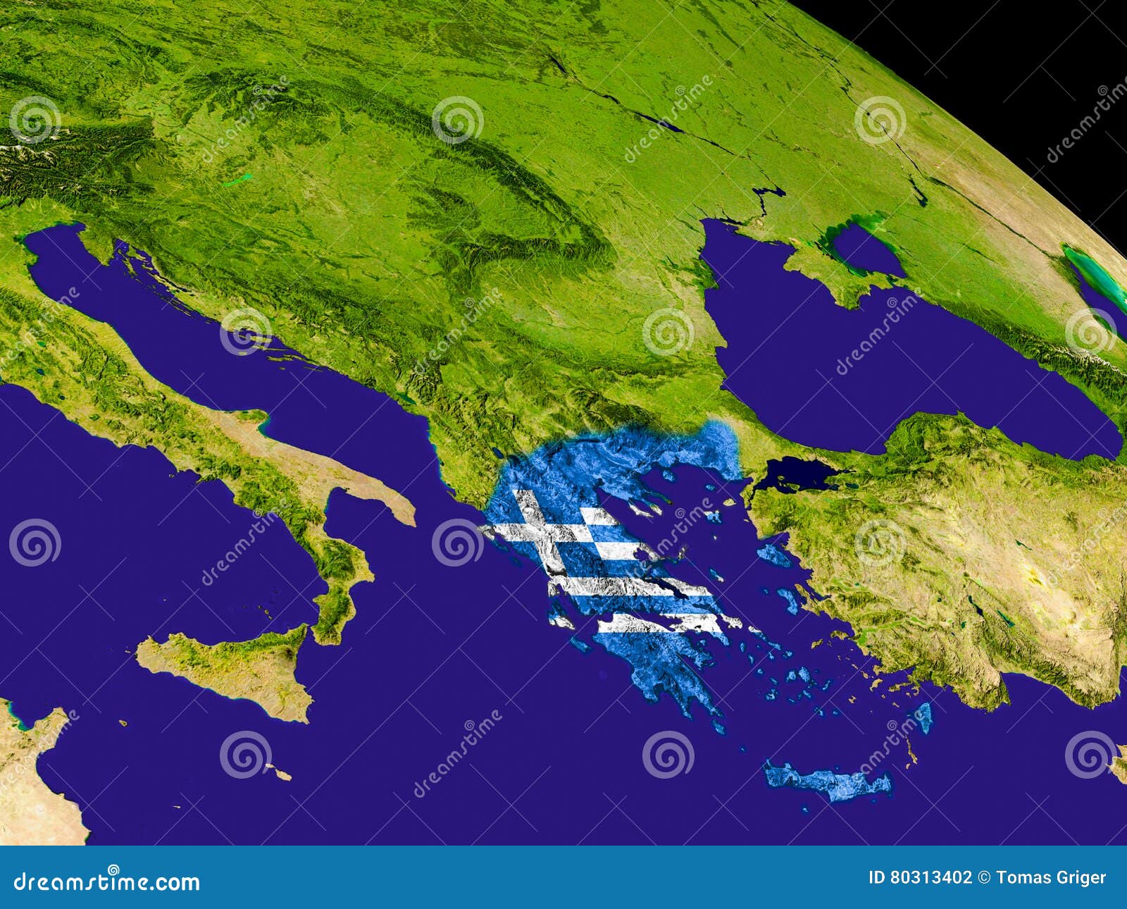Greece with flag on Earth stock illustration. Illustration of region ...