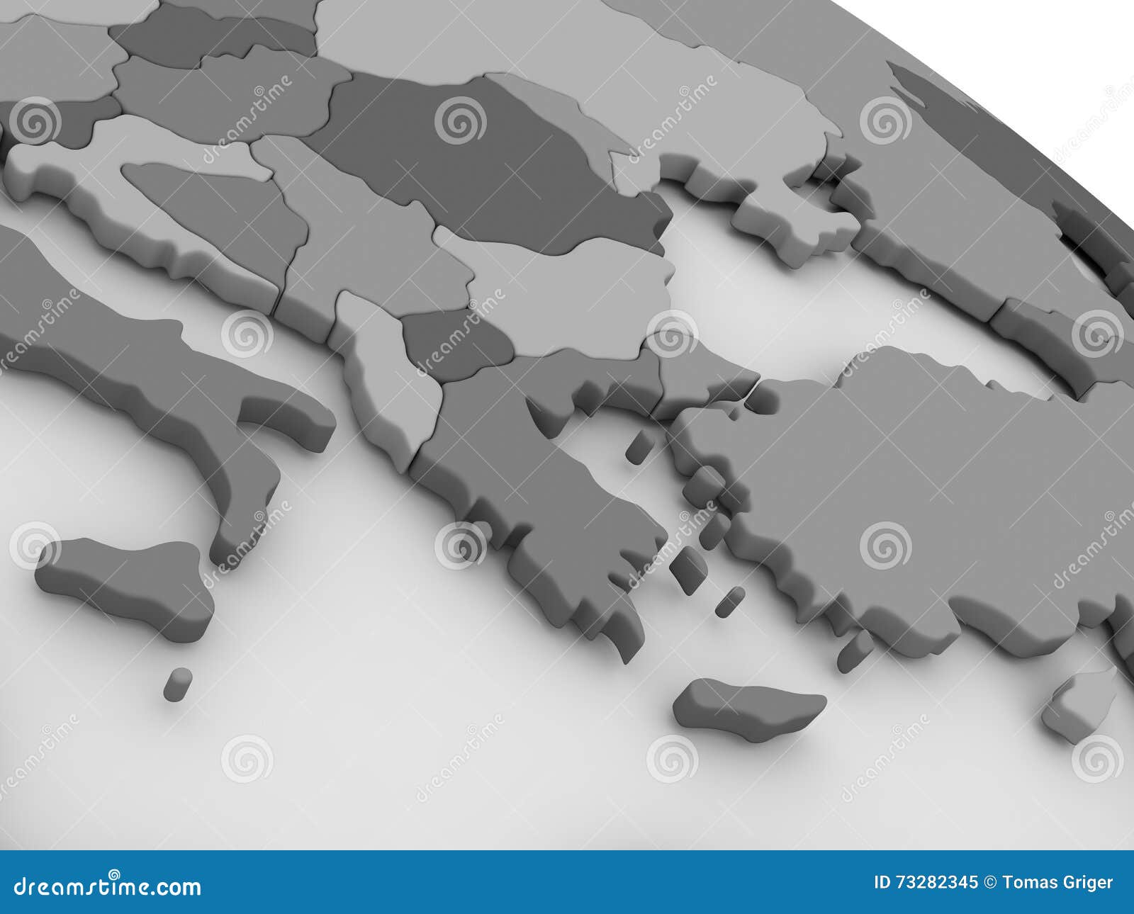 Greece on grey 3D map stock illustration. Illustration of european ...