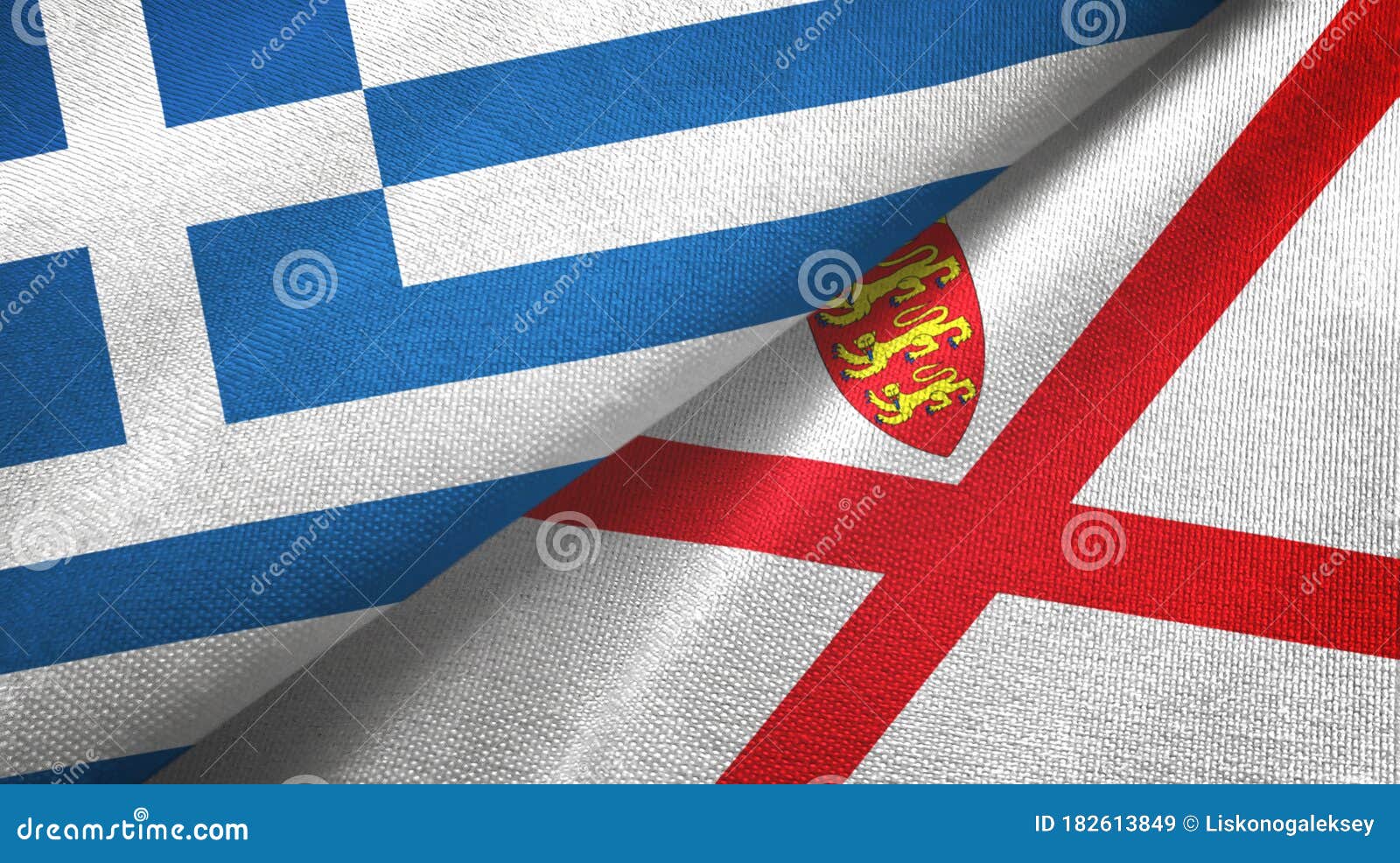 Greece and Jersey Two Flags Textile Cloth, Fabric Texture Stock ...