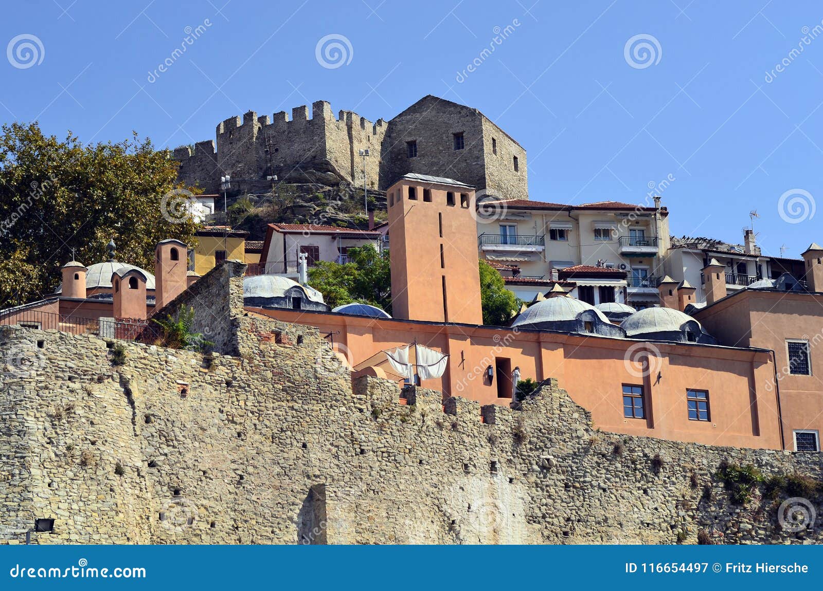 Greece, Kavala, Castle and Imaret Stock Image - Image of greece, wall ...