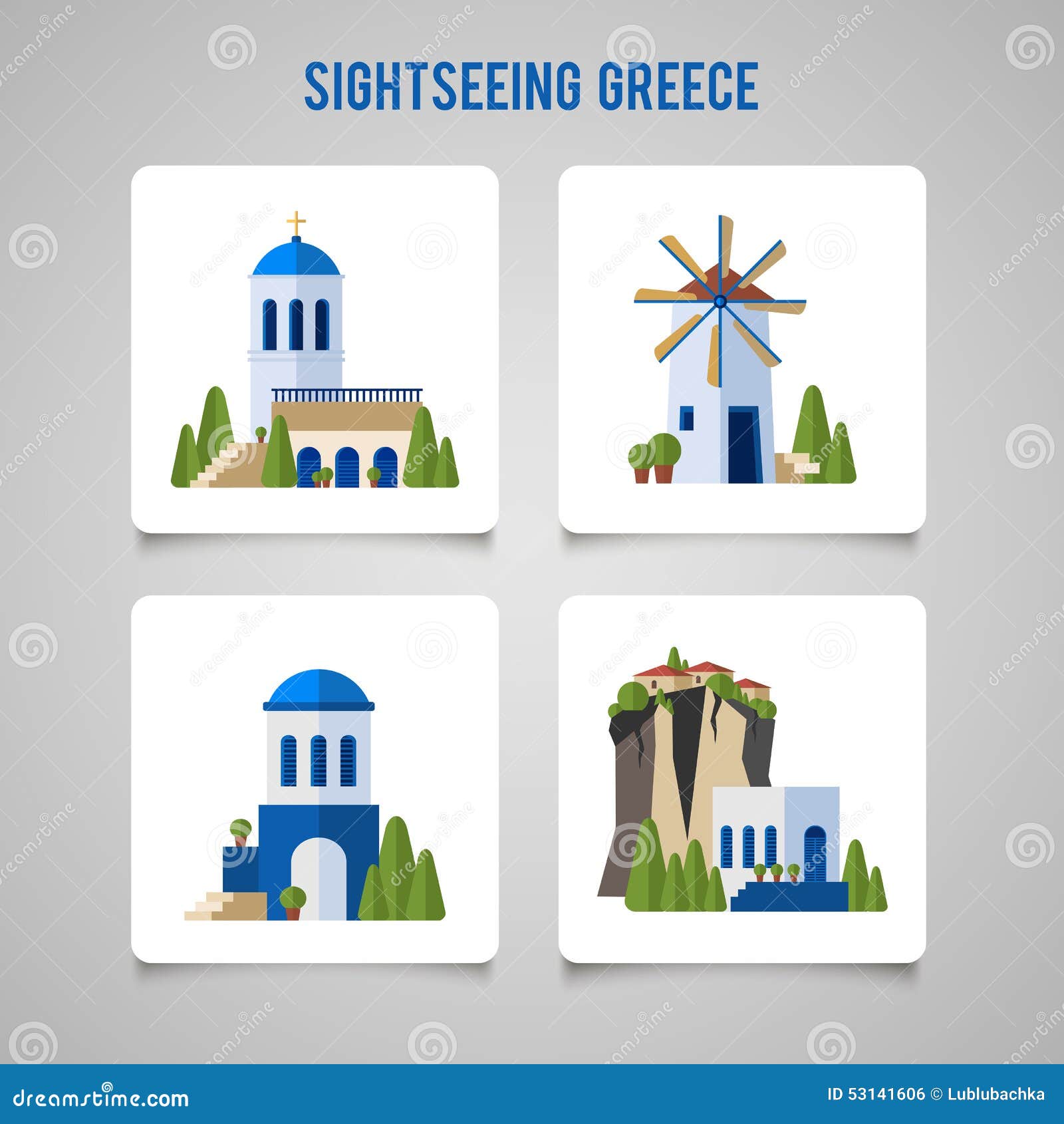 Greece Landmarks Traditional Architecture Flat Icons Set Stock Vector ...