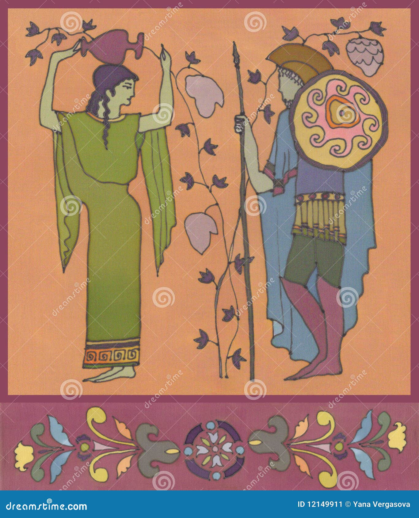 Greece love scene stock illustration. Illustration of romantic - 12149911