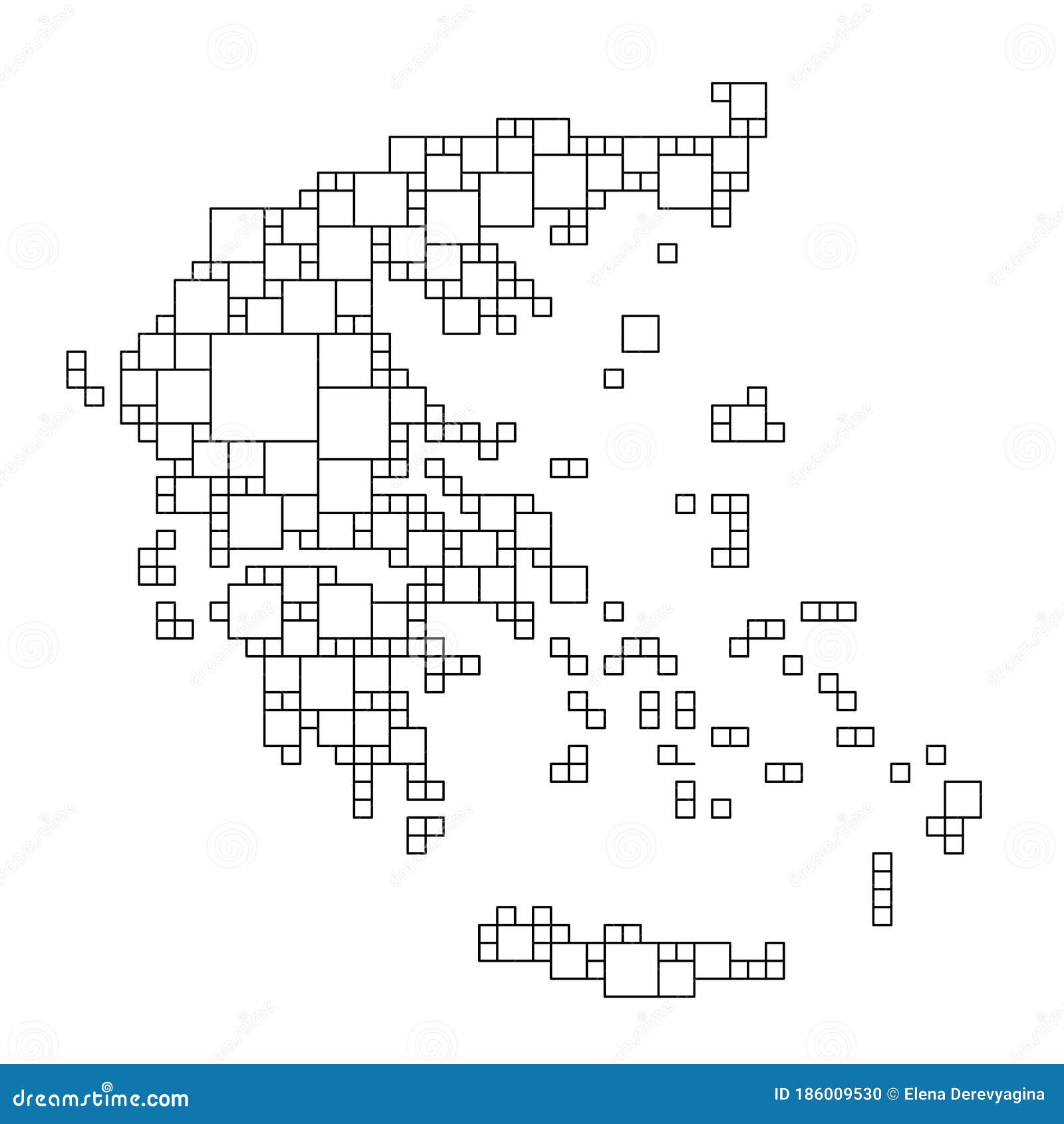 Greece Map from Black Pattern from a Grid of Squares of Different Sizes ...