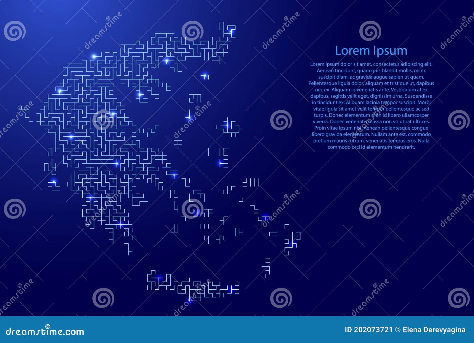 Greece Map from Blue Pattern of the Maze Grid and Glowing Space Stars ...