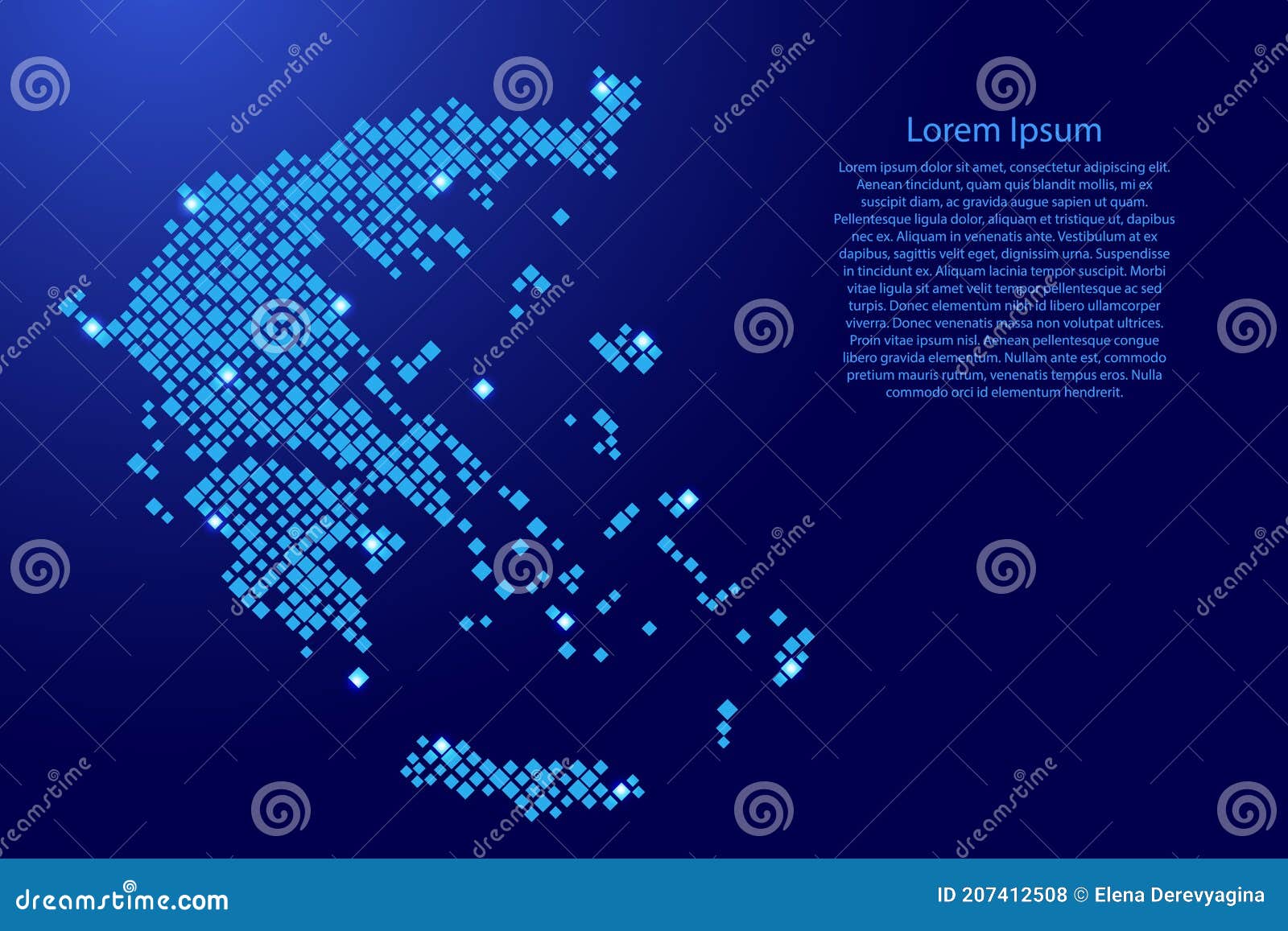 Greece Map from Blue Pattern Rhombuses of Different Sizes and Glowing ...