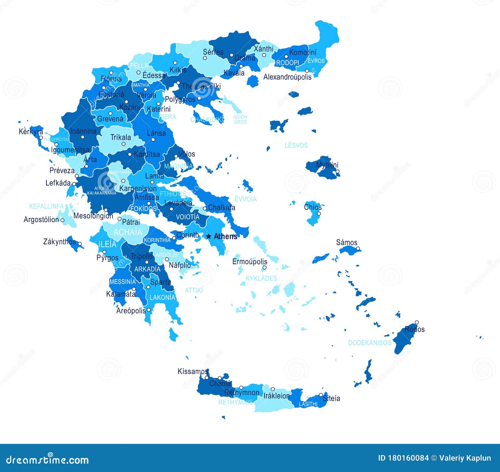 Greece Map. Cities, Regions. Vector Stock Illustration - Illustration ...