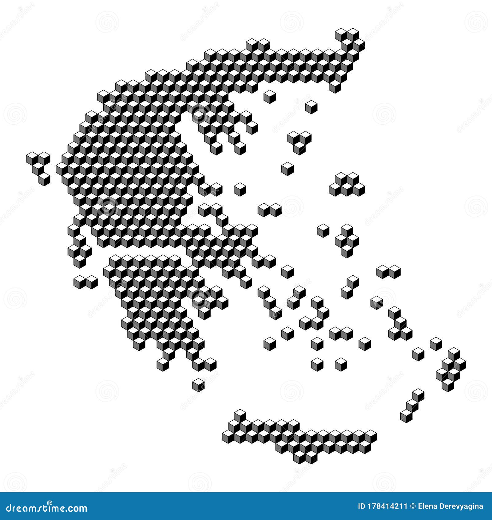 Greece Map from 3D Black Cubes Isometric Abstract Concept, Square ...