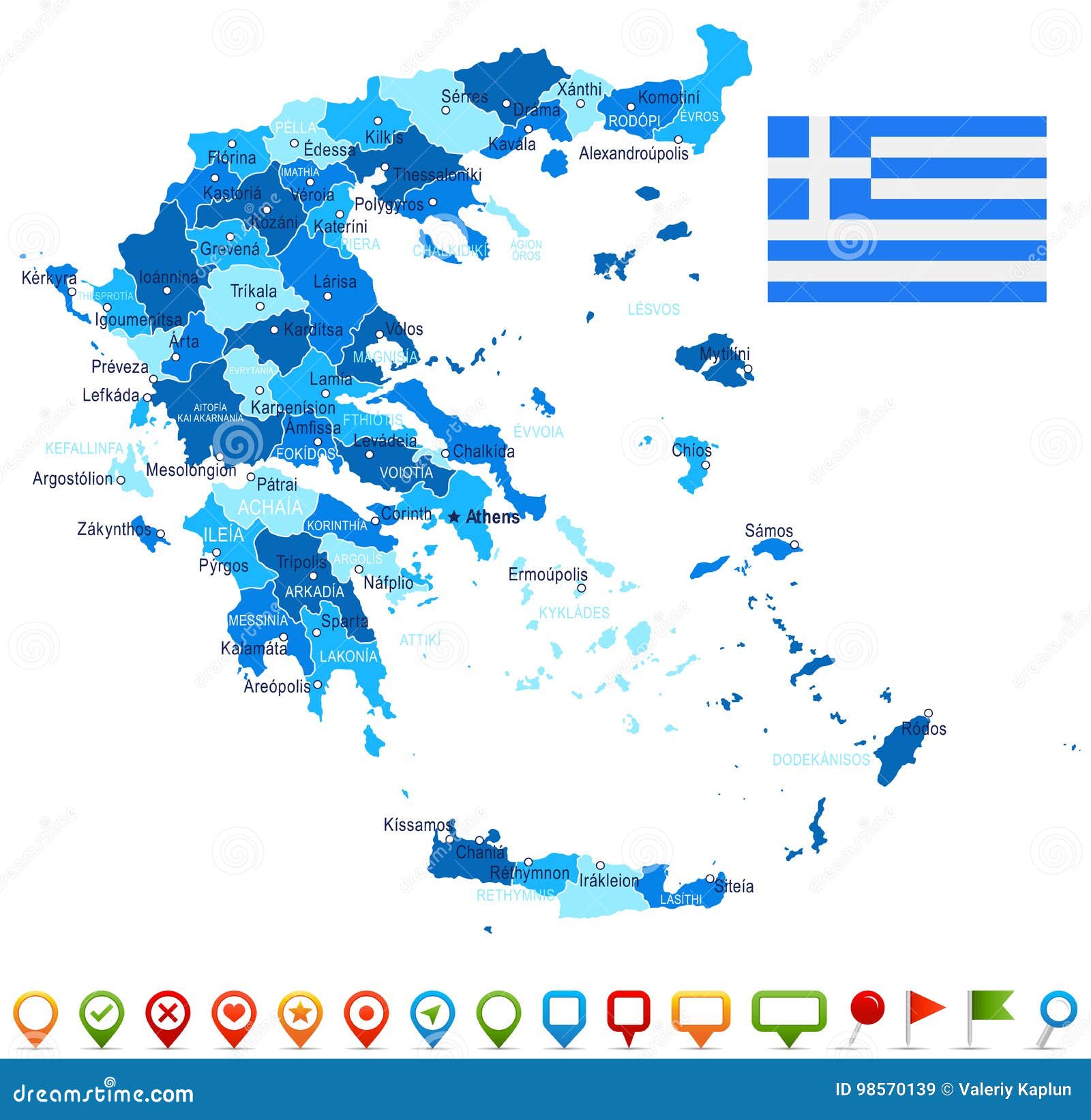 Greece - Map and Flag Illustration Stock Illustration - Illustration of ...
