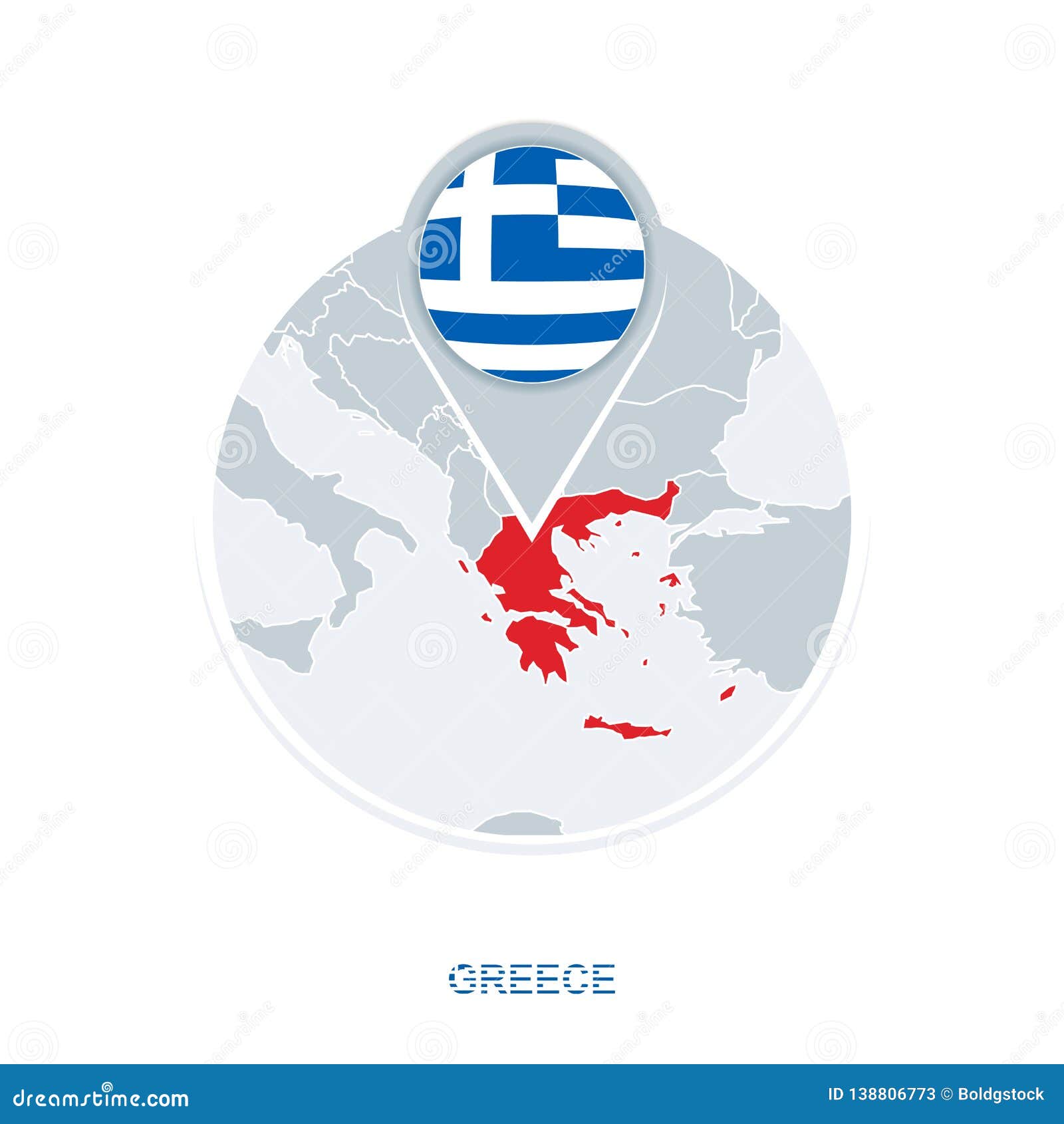 Greece Map and Flag, Vector Map Icon with Highlighted Greece Stock ...