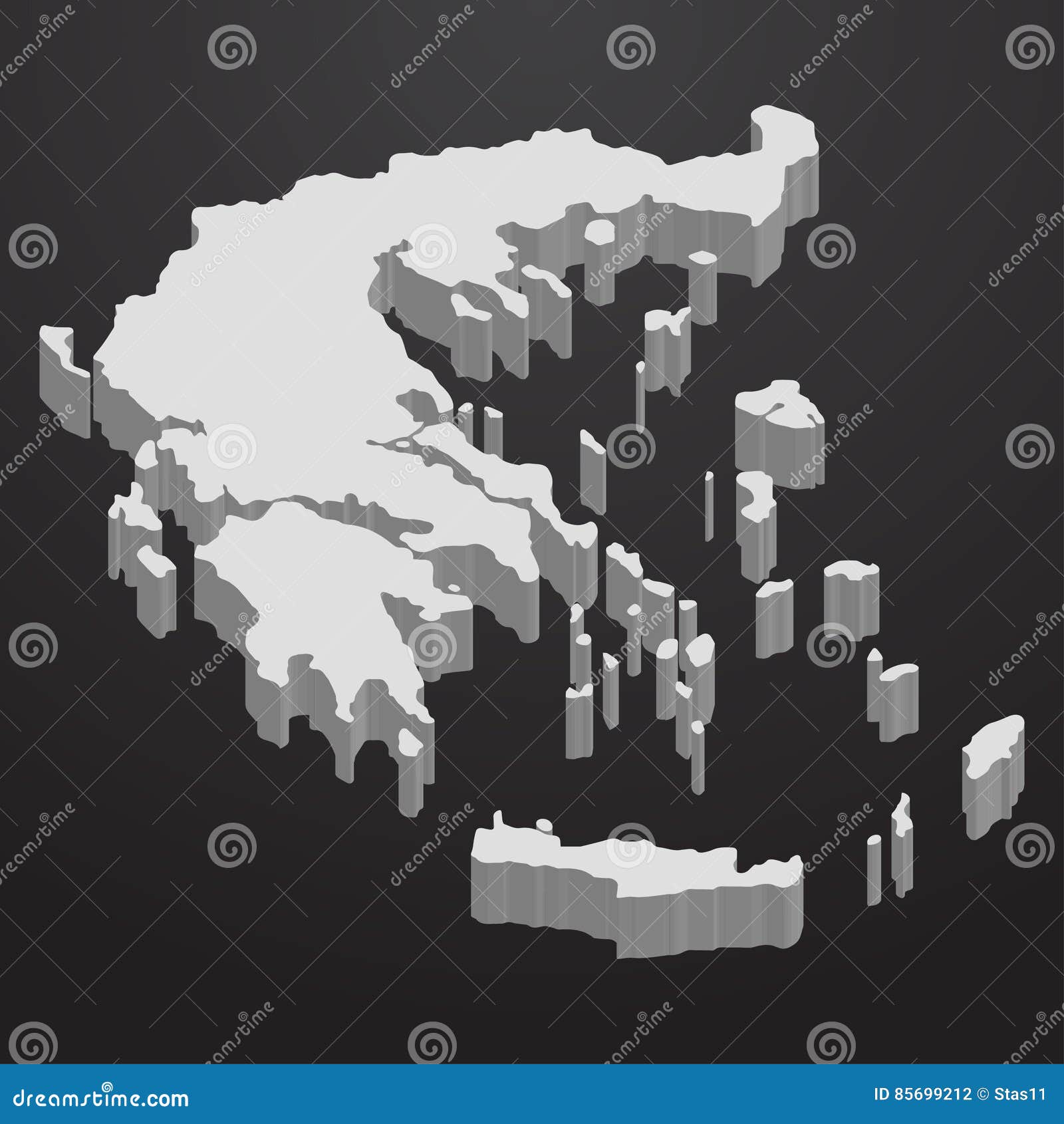 Greece Map in Gray on a Black Background 3d Stock Vector - Illustration ...