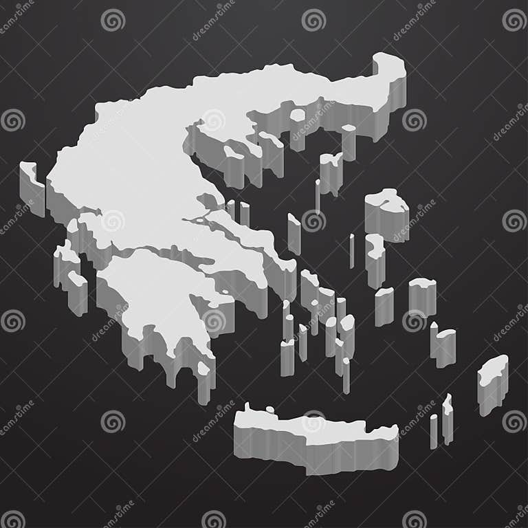 Greece Map in Gray on a Black Background 3d Stock Vector - Illustration ...