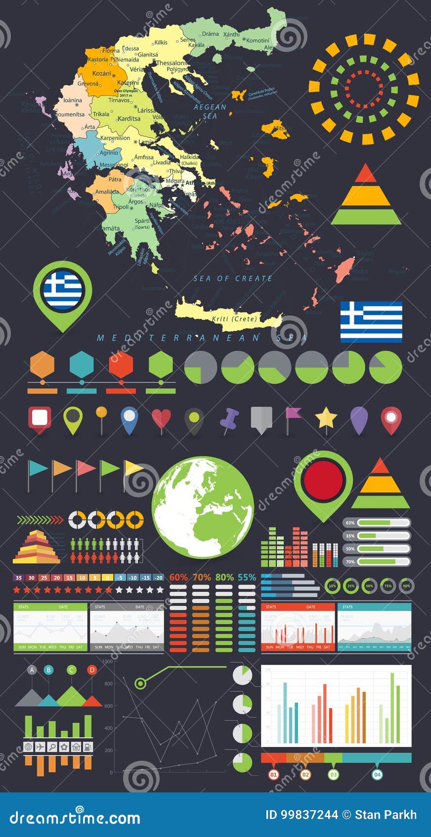 Greece Map and Infographics Design Elements Stock Vector - Illustration ...