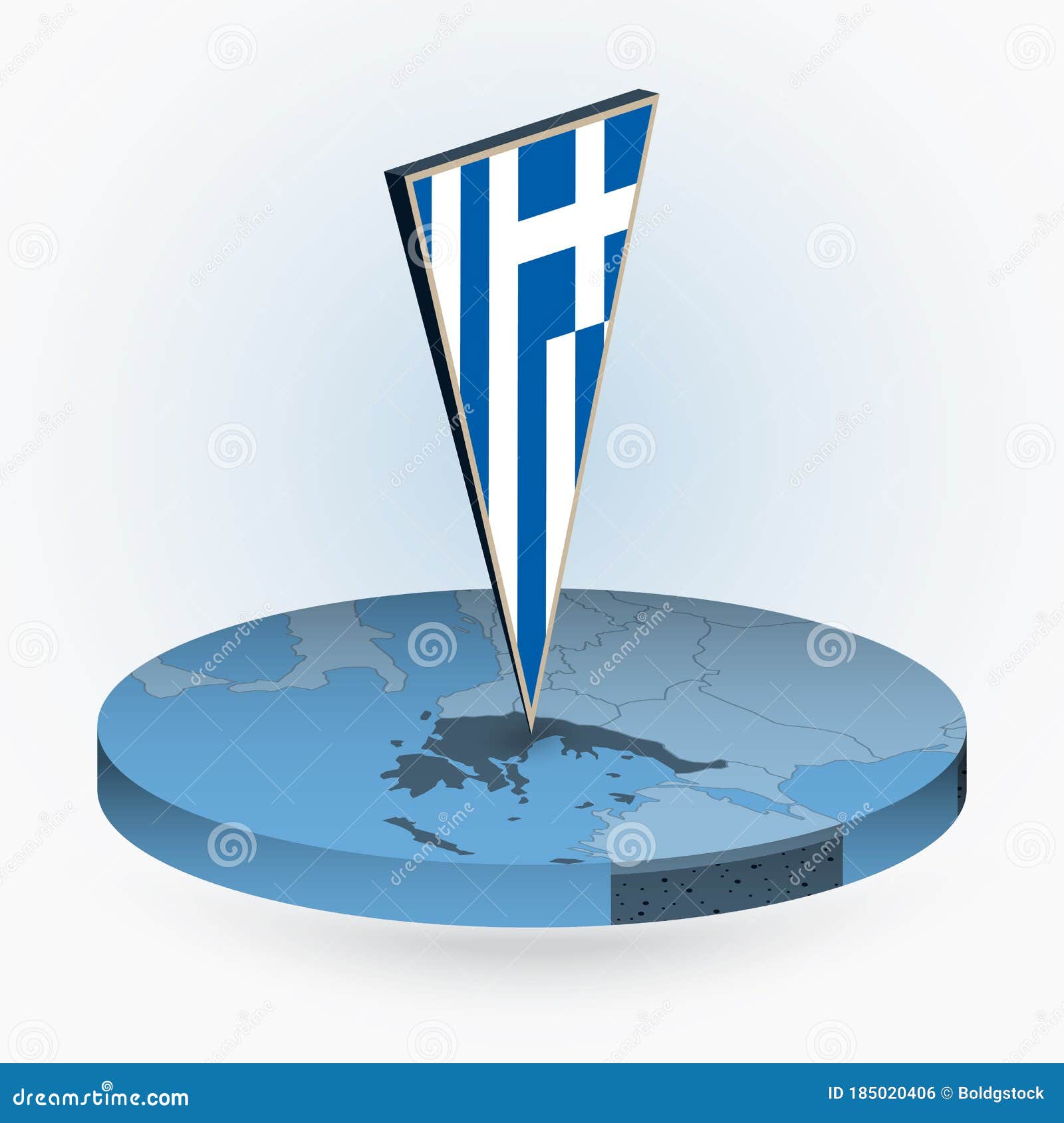 Greece Map in Round Isometric Style with Triangular 3D Flag of Greece ...