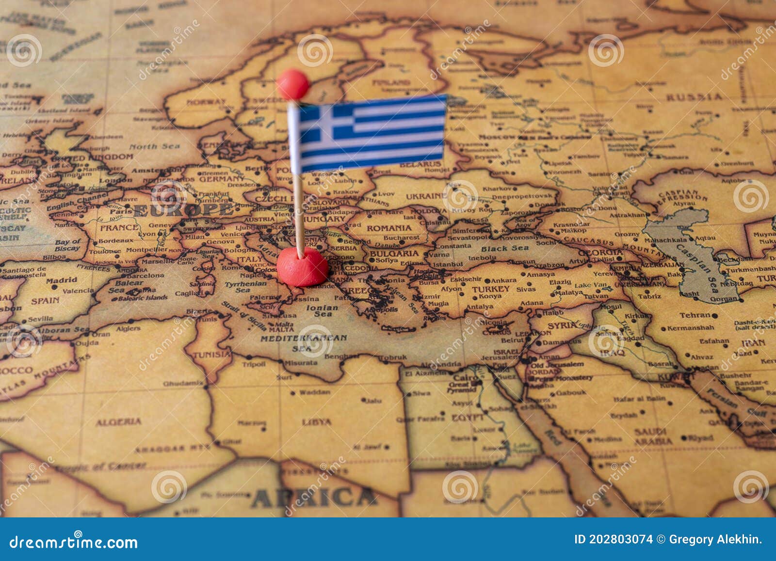 Greece Marked with a Flag on the Map. Flag of Greece on the World Map ...