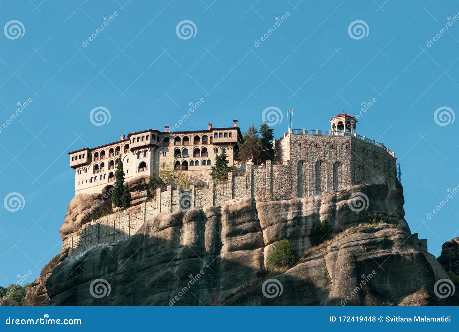 Monastery of the Holy Trinity Stock Photo - Image of blue, kalambaka ...