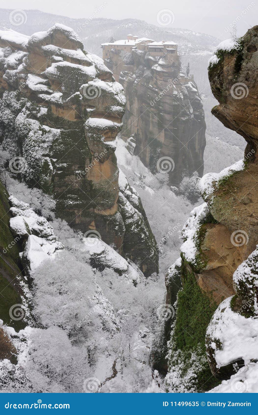 Greece. Meteora. Snow-covered Varlaam Monastery Stock Image - Image of ...
