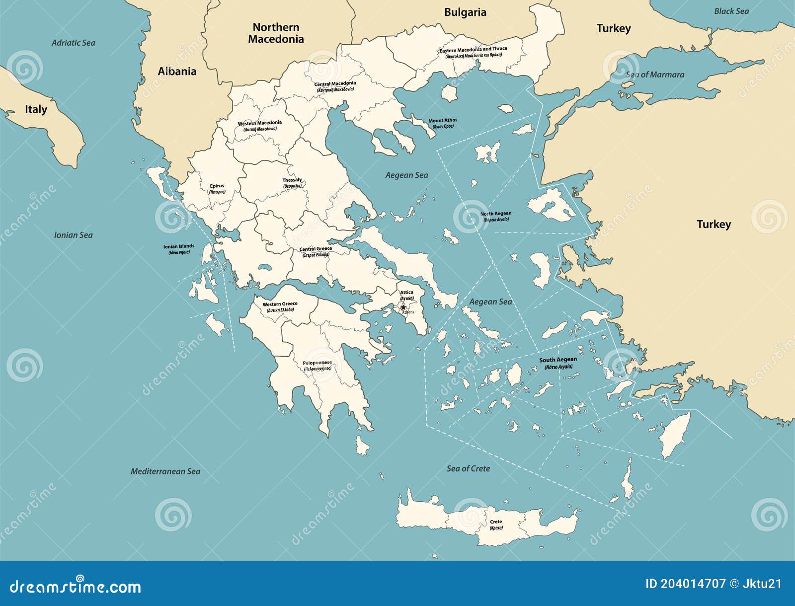 Greece Provinces and Regions Vector Map with Neighbouring Countries and ...