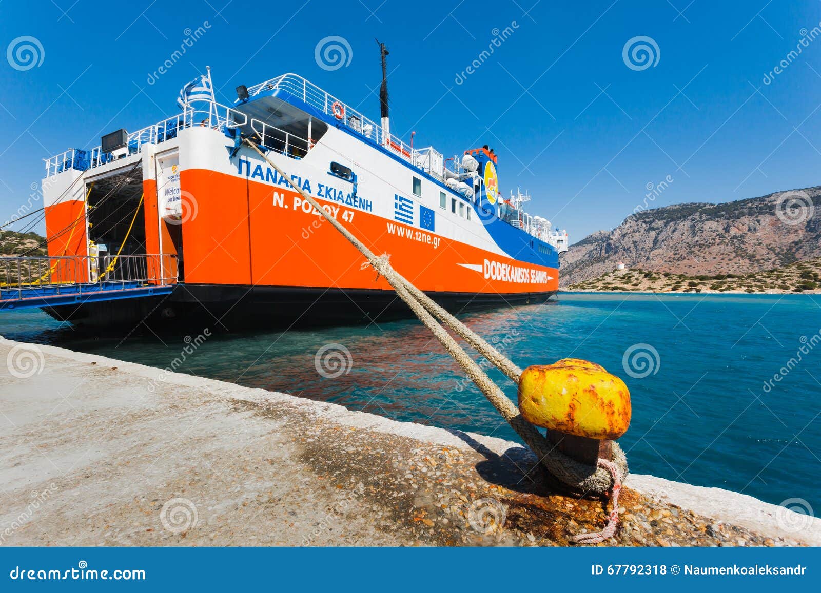 Greece, Panormitis. the Ferry at the Pier in the Harbor Editorial Stock ...