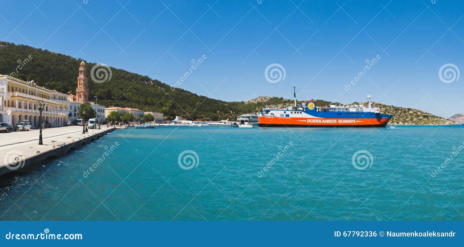 Panorama Of Bay Panormitis Symi , The Ships. And Boats At Anchor ...