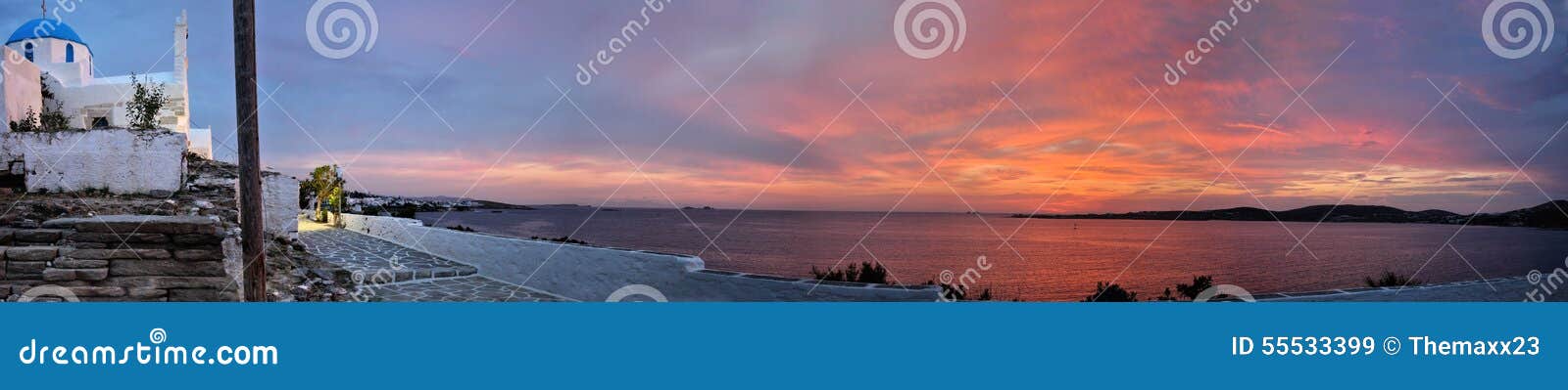 Greece Paros Sunset Panorama Stock Image - Image of hermitage, detail ...